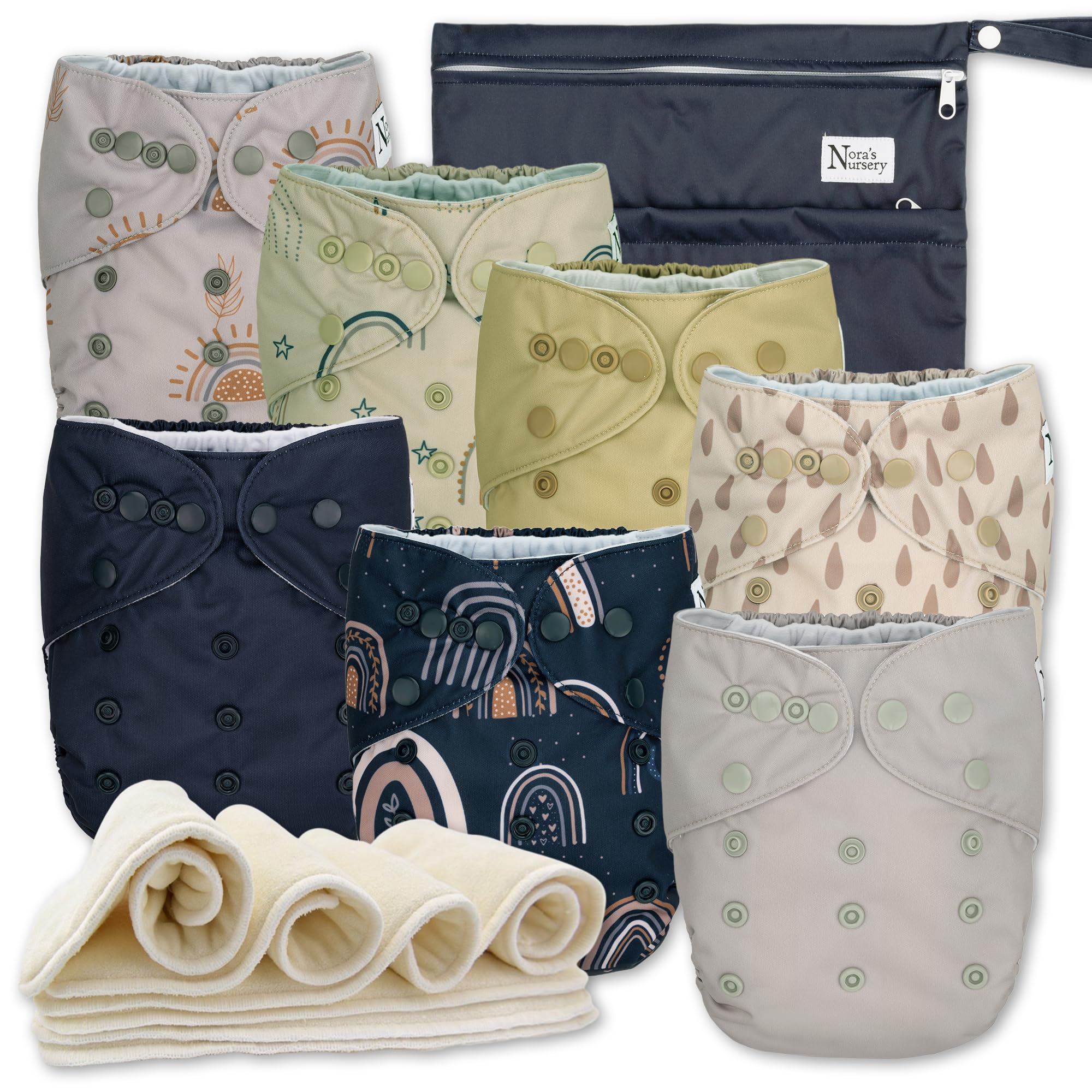 Nora's Nursery Cloth Diapers 7 Pack with 7 Inserts & 1 Wet Bag ...