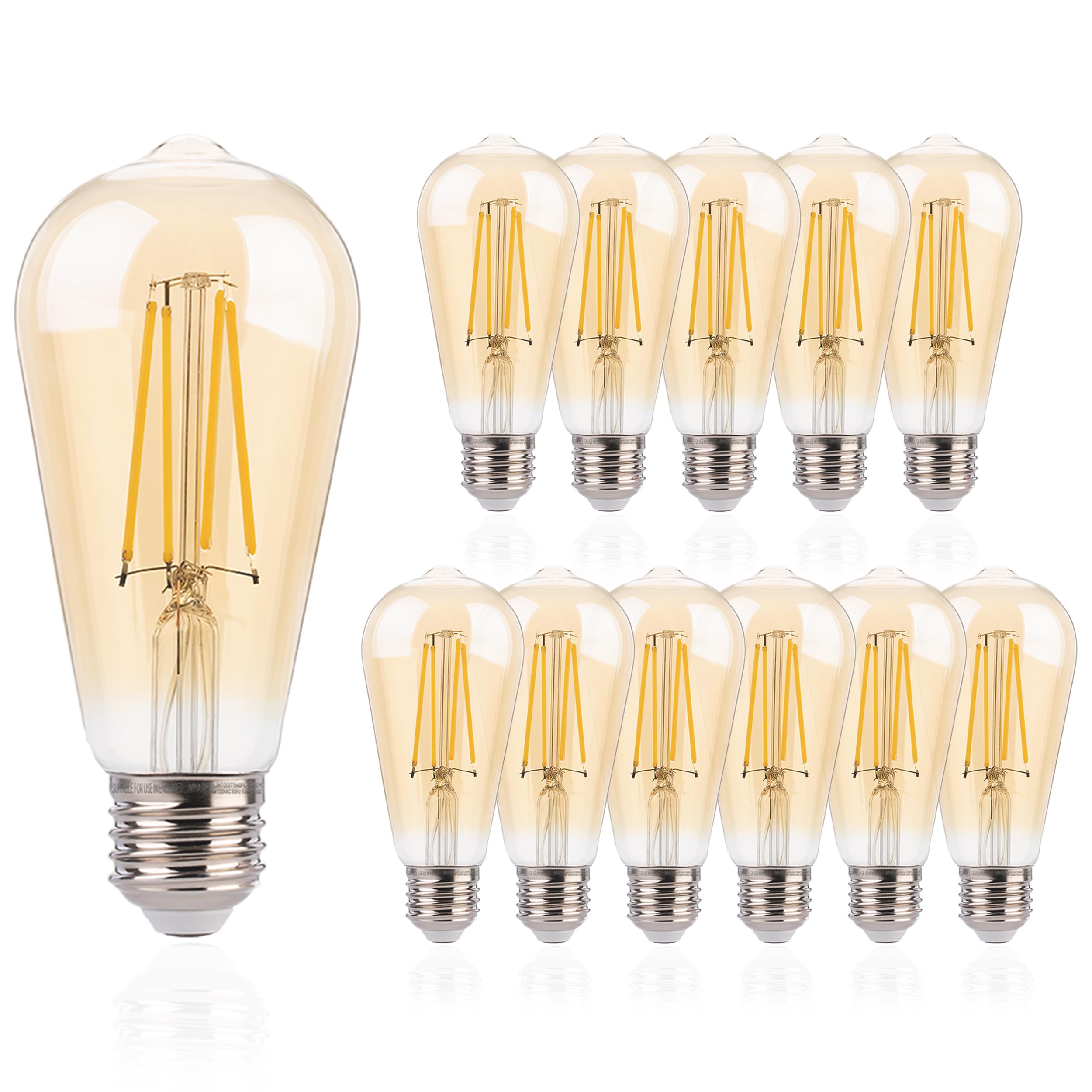 FLSNT 40W Equivalent LED Edison Bulbs with Amber Glass, 4W ST19 Dimmable Vintage LED Light Bulbs ...