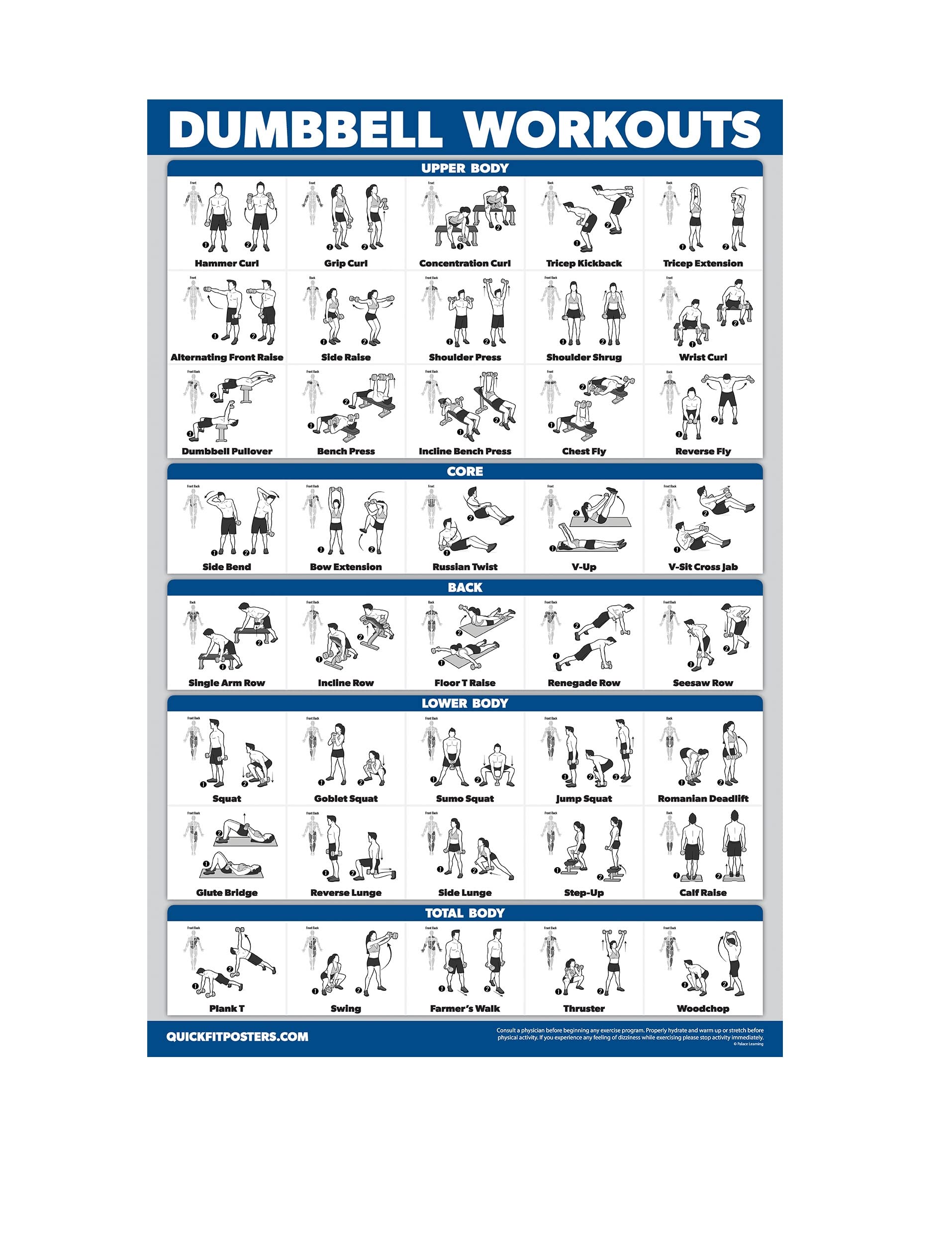 Mua Palace Learning Dumbbell Workout Exercise Poster - Free Weight Body ...