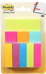 Post-it Notes & Page Markers Combo Pack, 3" x 4", .5" x 2", 1" x 3 ...