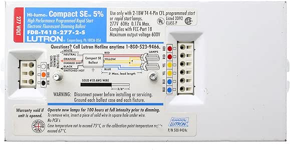 Lutron FDB-T418-277-2-S Compact SE 5% Fluorescent Dimming Ballast, CFL ...