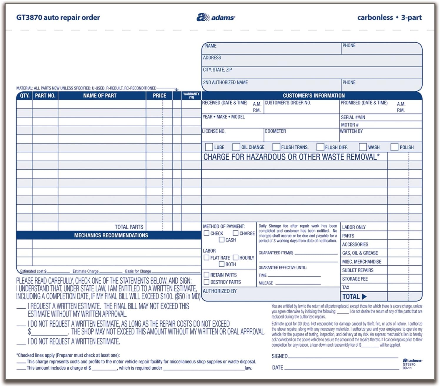 Mechanic Receipt Book TUTORE ORG Master Of Documents