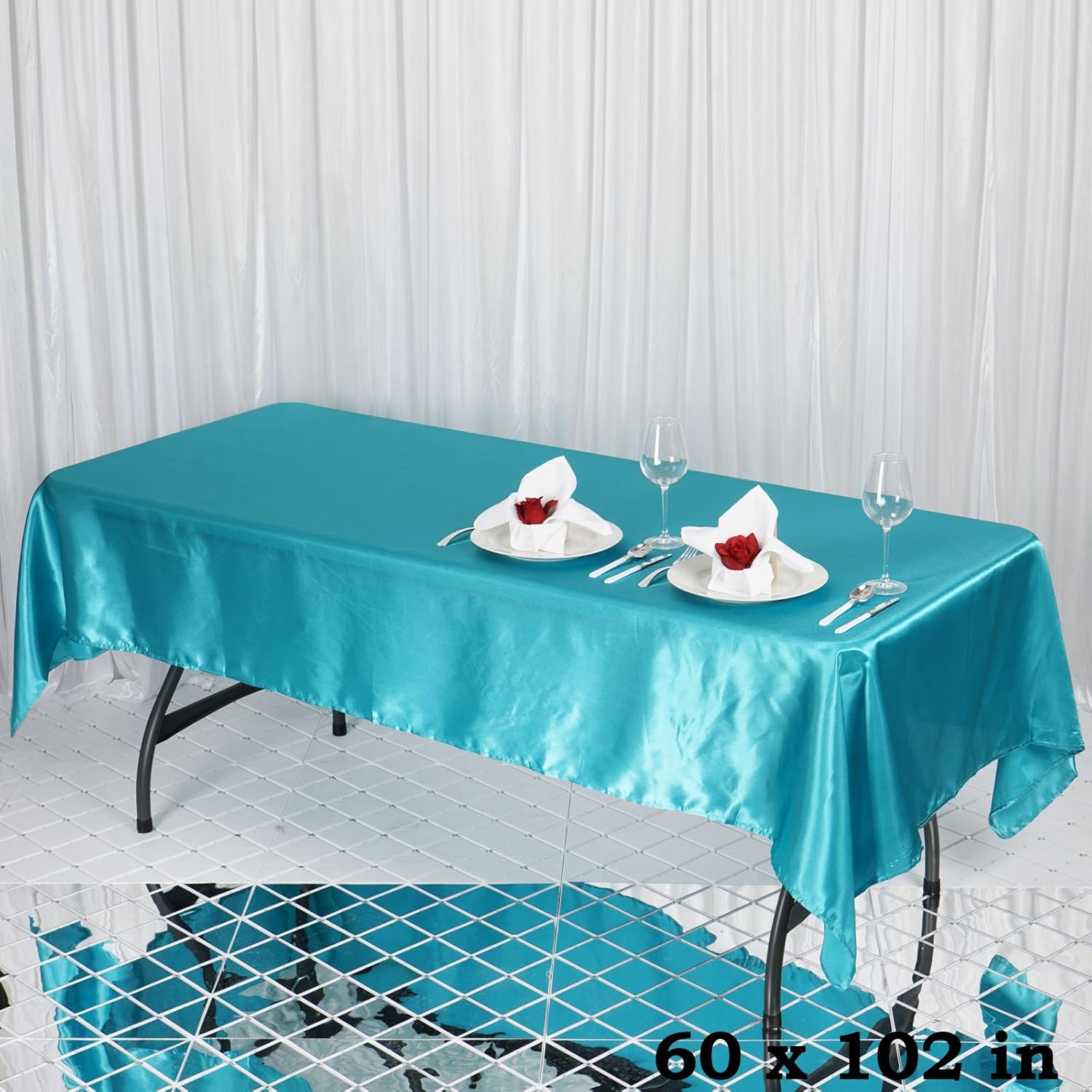 Amazon.com: Tableclothsfactory Turquoise 60x102 Rectangle Satin ...