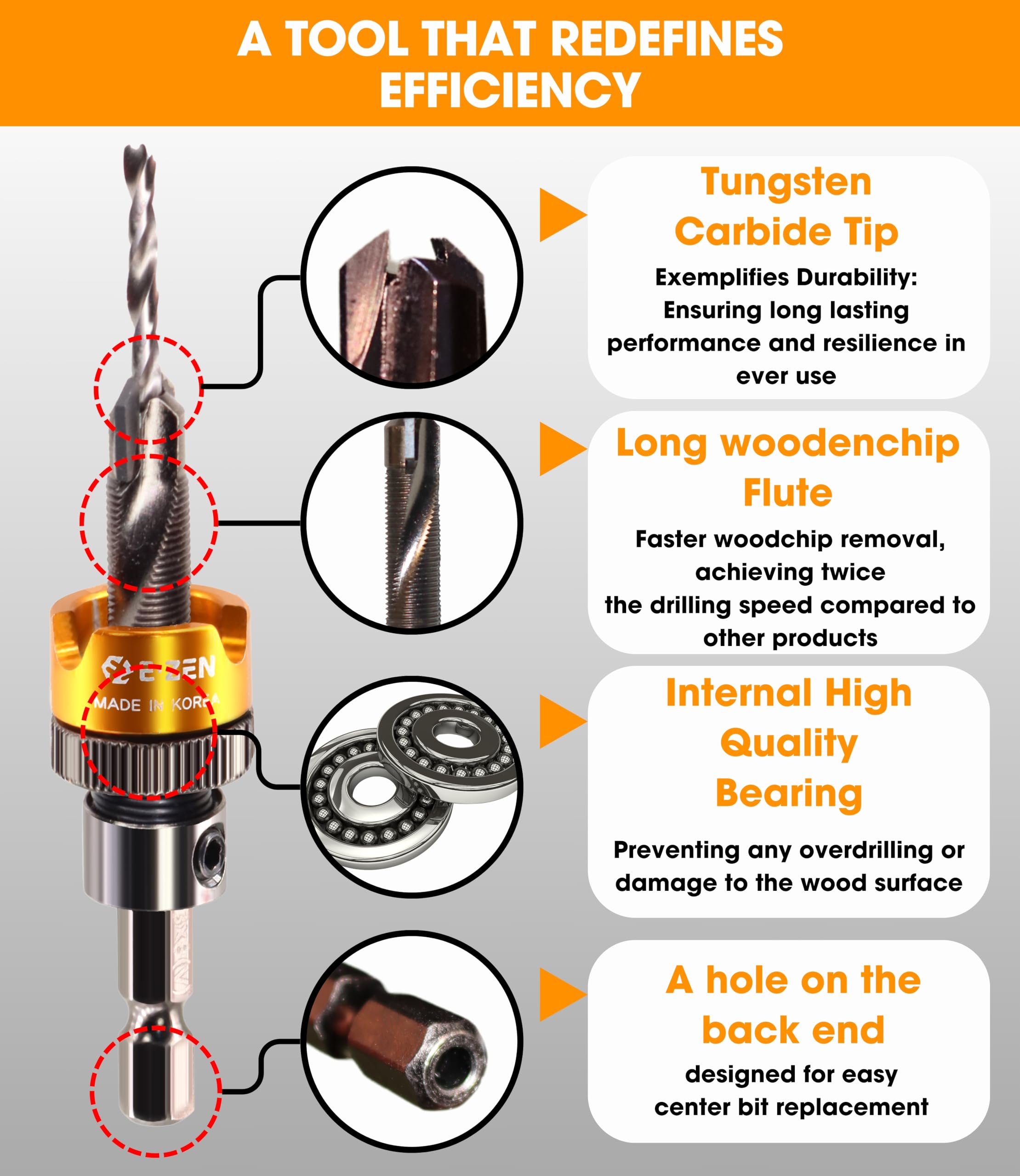 Mua Adjustable Countersink Drill Bit – No-Wrench Depth Stop, 3-Level ...