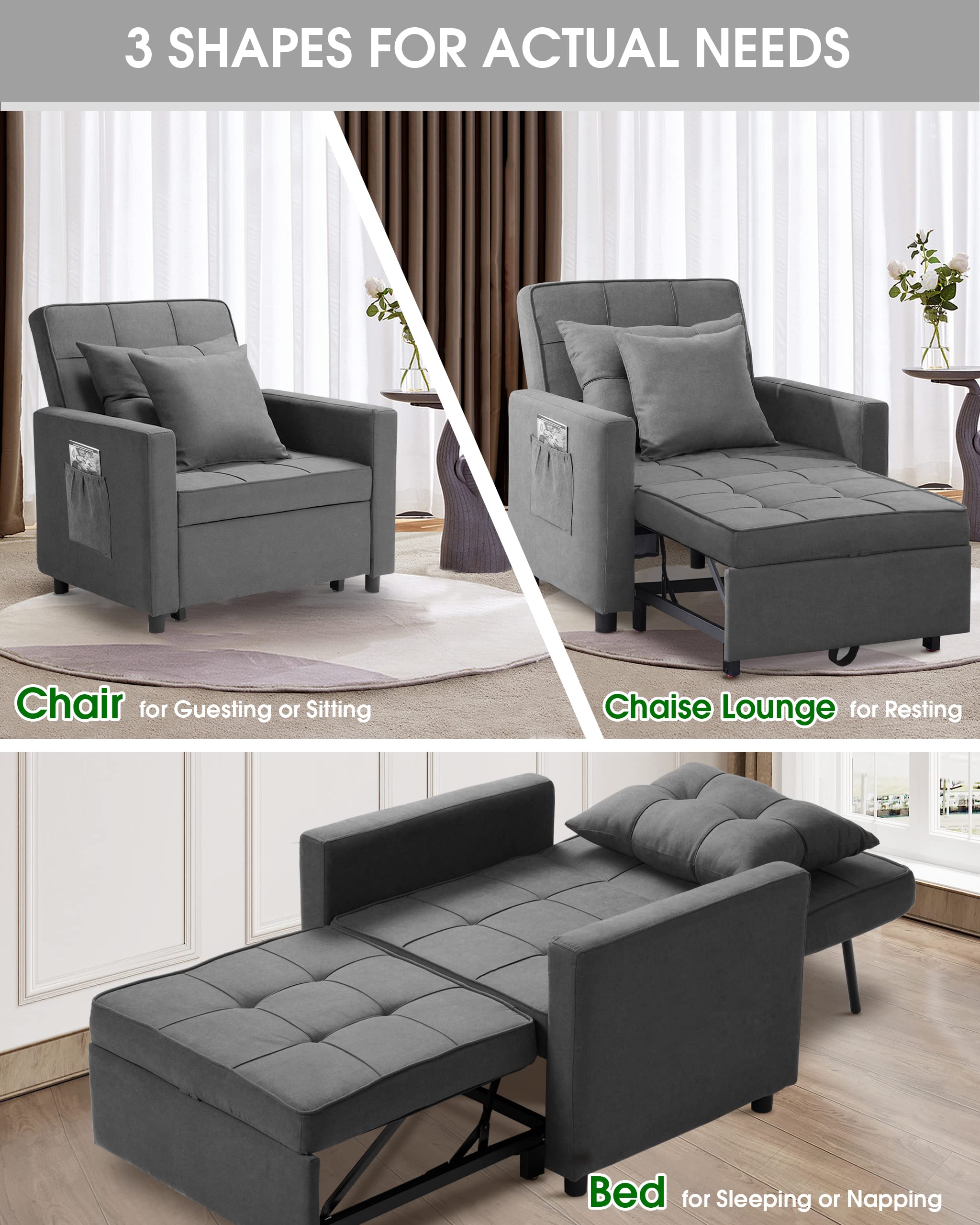 Mua [Updated Convertible Chair Bed, Sleeper Chair Bed 3 in 1, Stepless ...