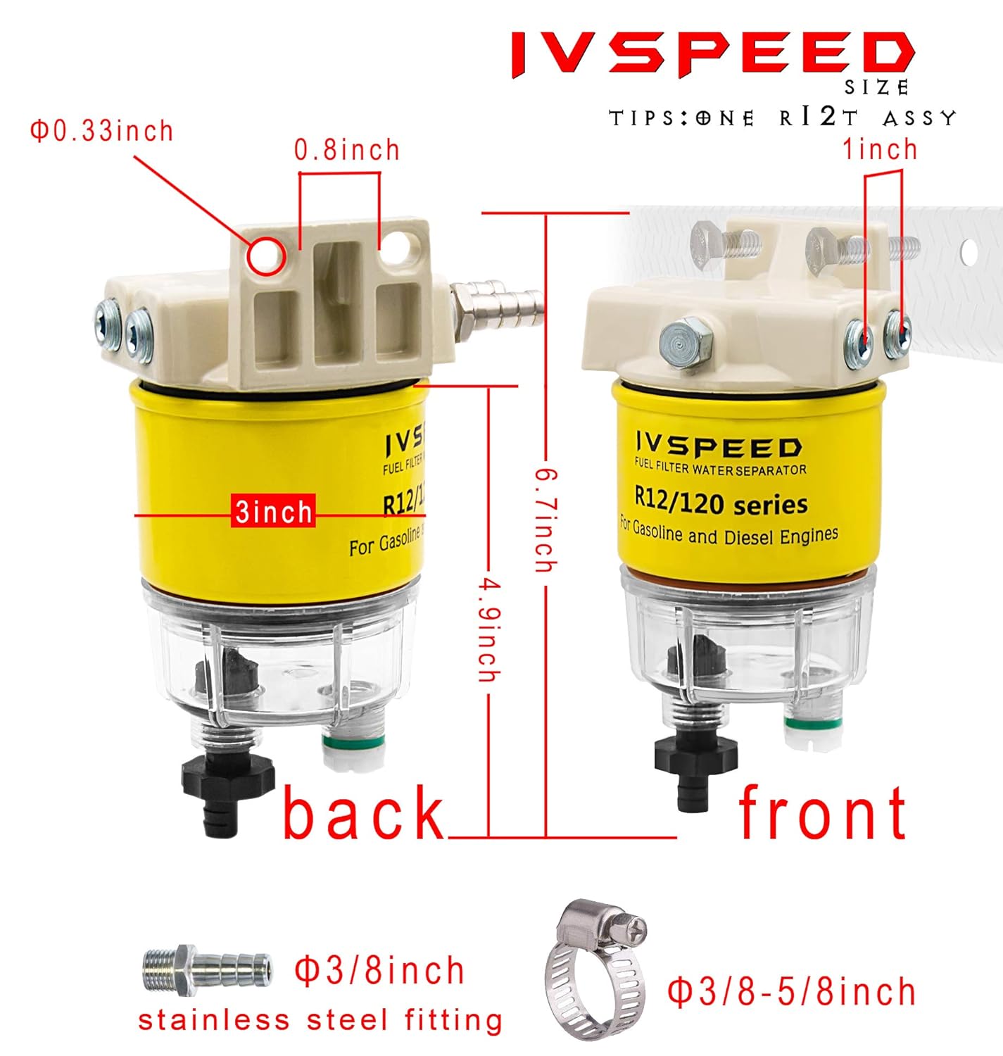 R12T diesel Fuel Filter/Fuel Water Separator 120AT NPT ZG1/4-19 ...