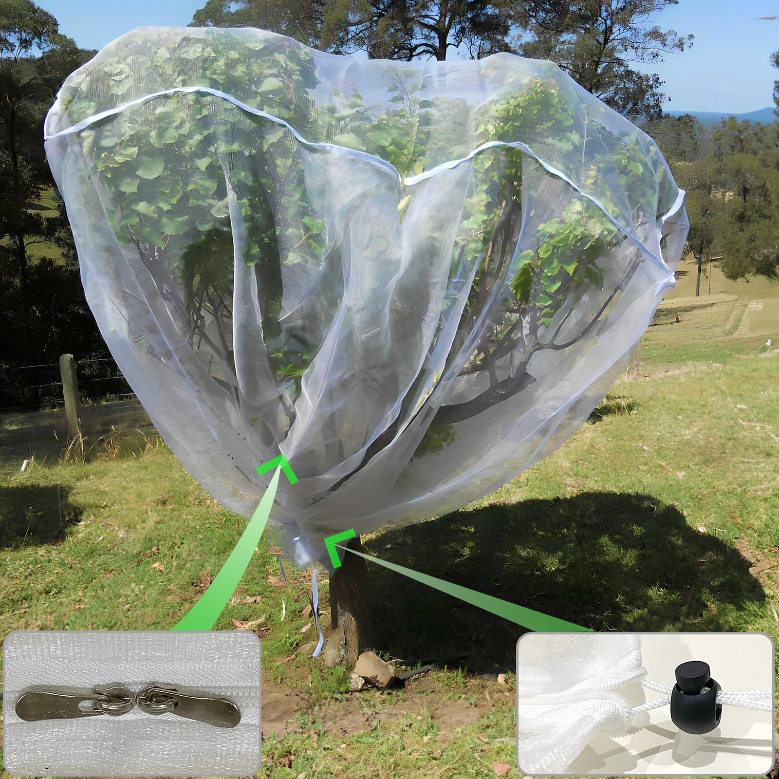 8.2x6.6 Ft Fruit Tree Netting, Cicada Netting for Trees with Zippers ...
