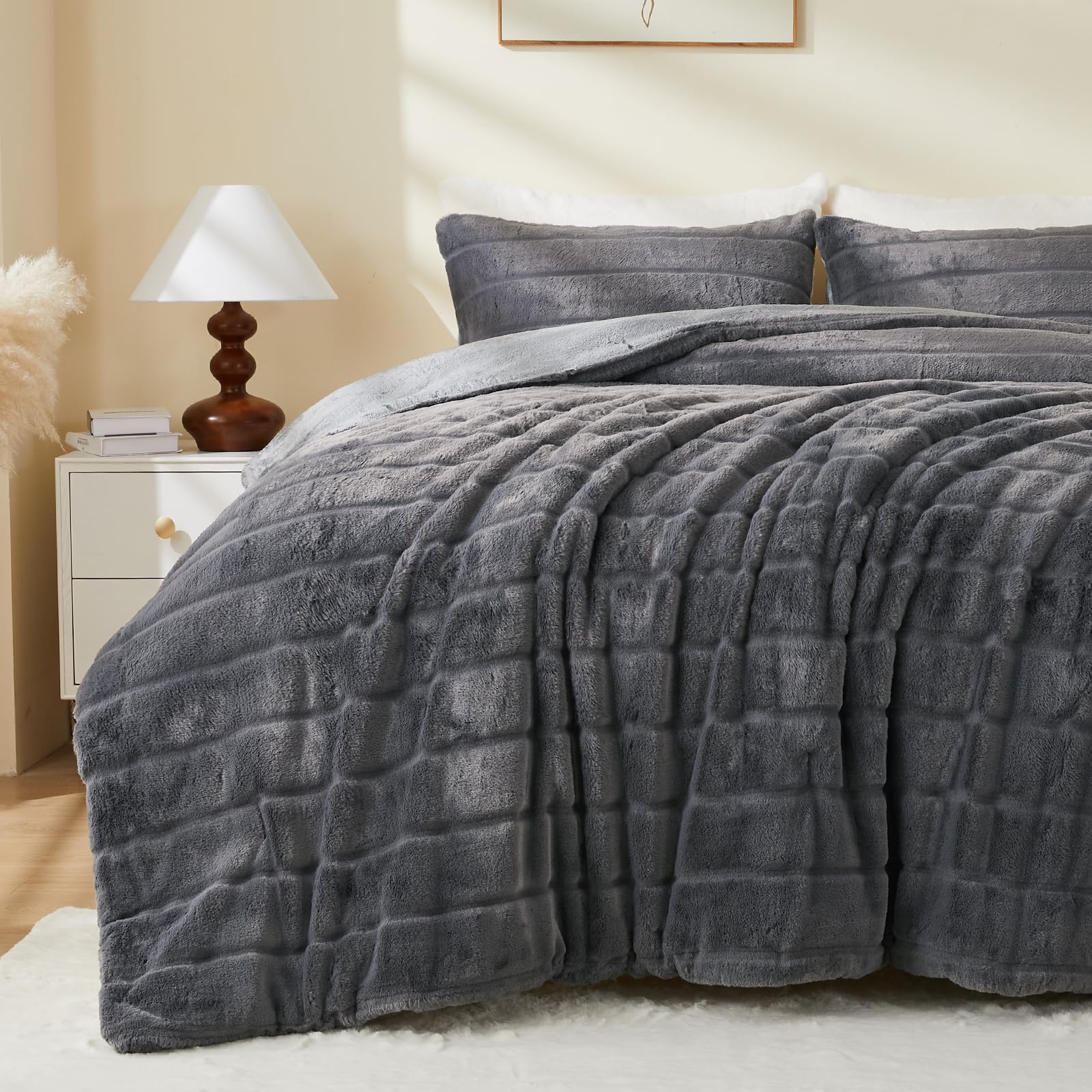 DECMAY Winter Comforter Queen Size Bedding Set Faux Fur Comforter Set ...
