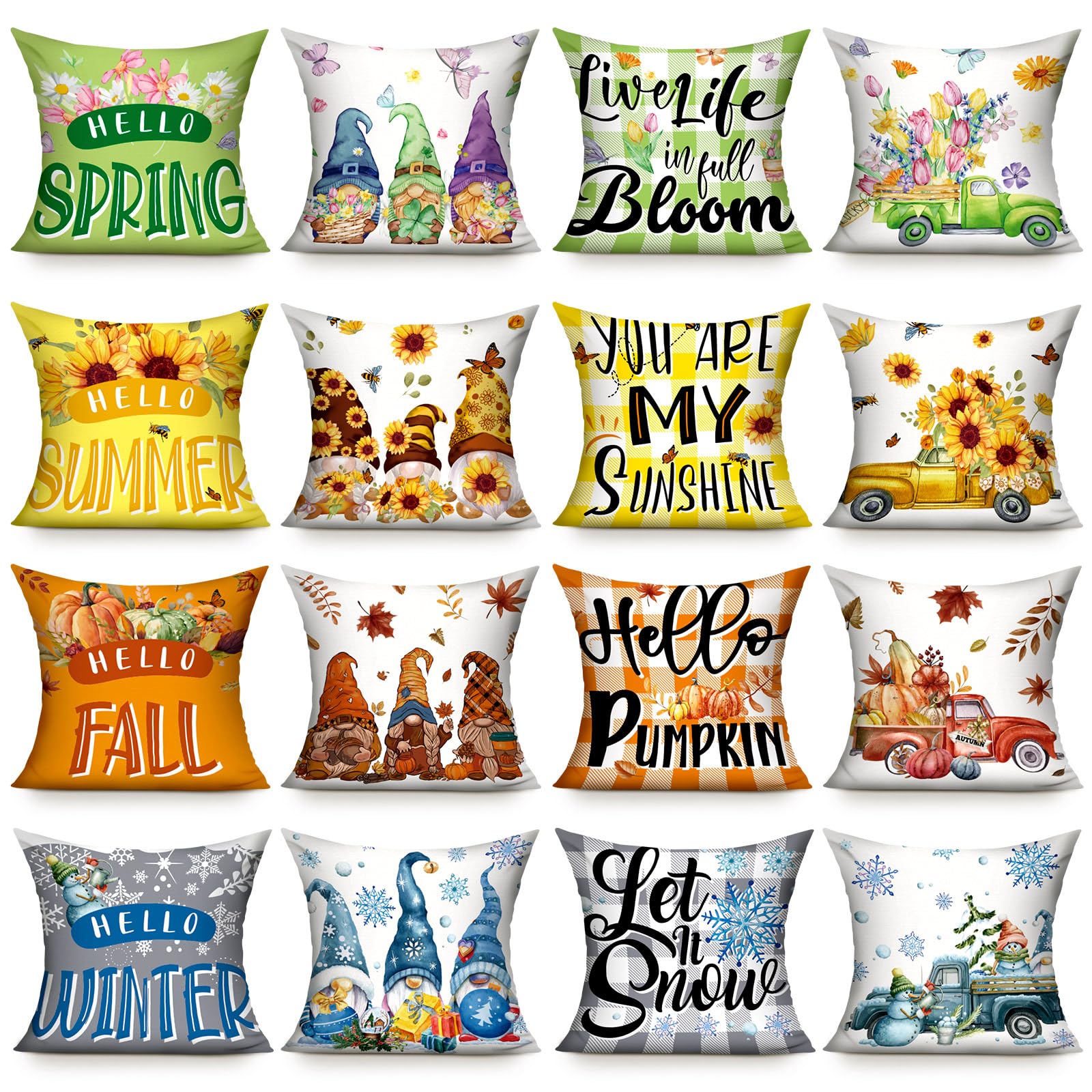 Preboun 16 Set Seasonal Pillow Covers 18 x 18 Inch Spring Throw Pillow ...