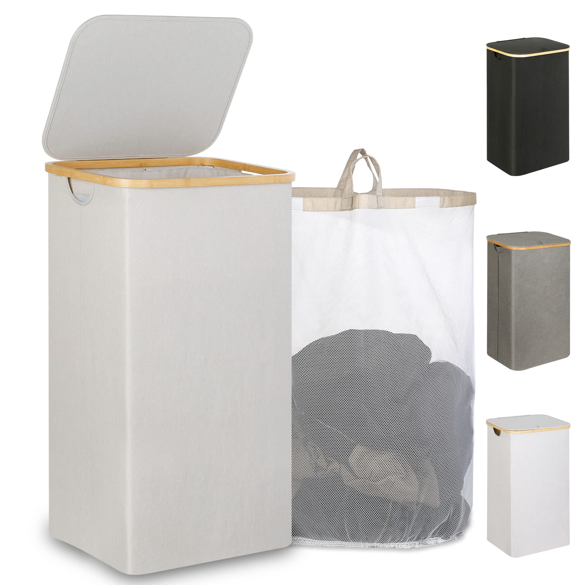 iEGrow Laundry Basket with Lid, 110L Large Laundry Hamper with Handle ...