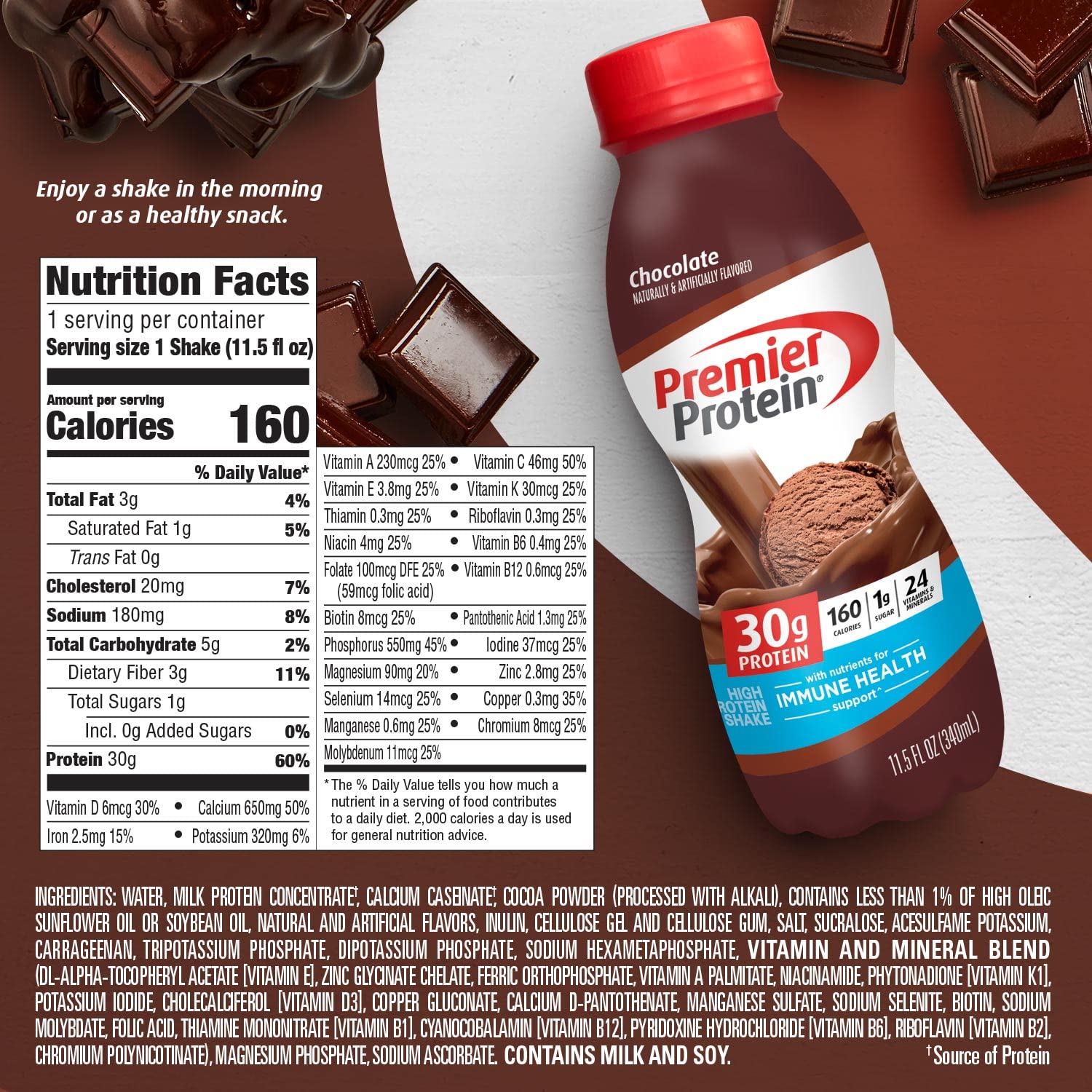 Premier Protein Shake, Chocolate, 30g Protein 1g Sugar 24 Vitamins ...