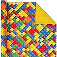 Amazon.com: BIOBROWN Reversible Building Blocks Wrapping Paper for Boys ...