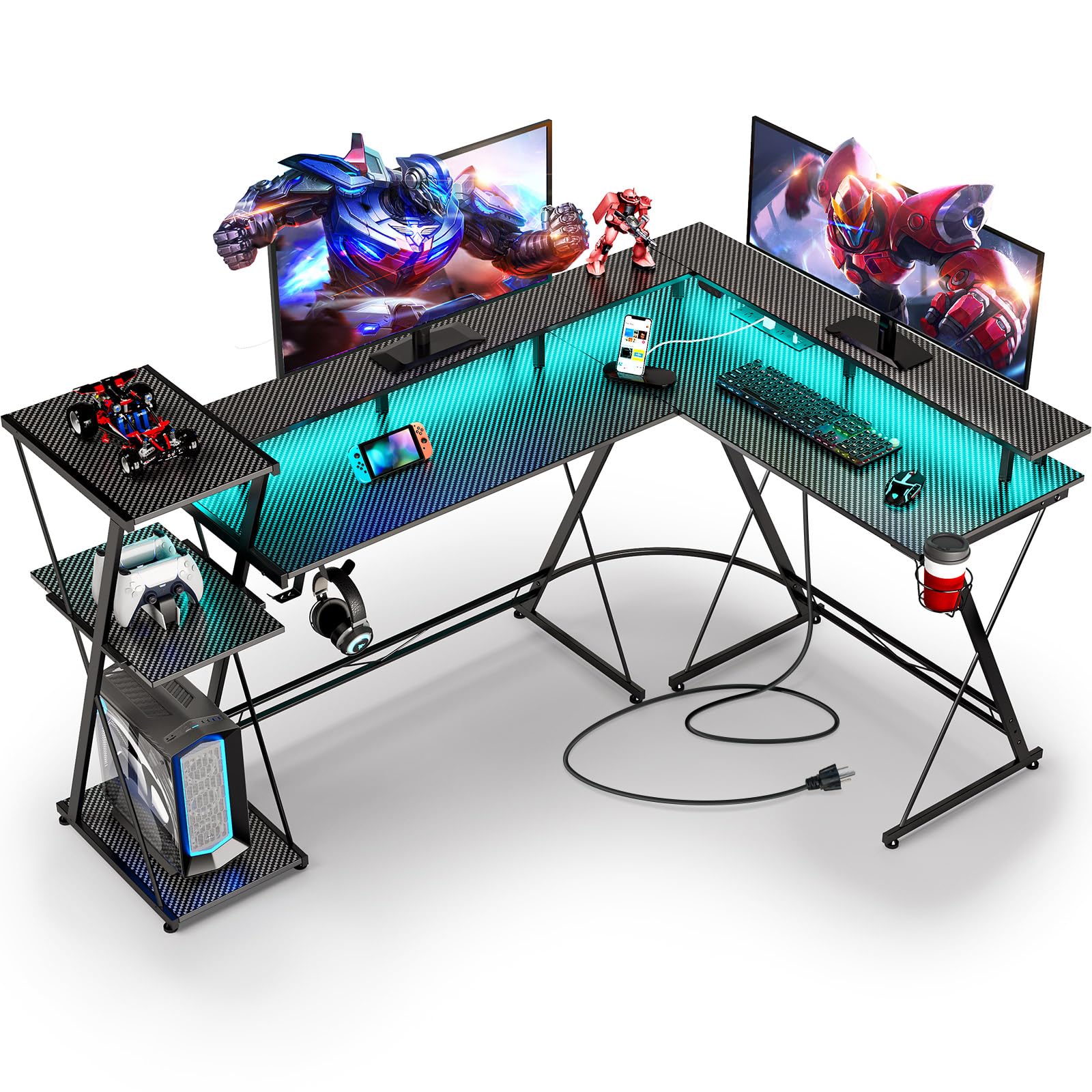 Mua SEVEN WARRIOR L Shaped Gaming Desk with LED Lights & Power Outlets ...