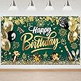 Amazon.com : Mocsicka Happy Birthday Banner Green and Gold Happy ...