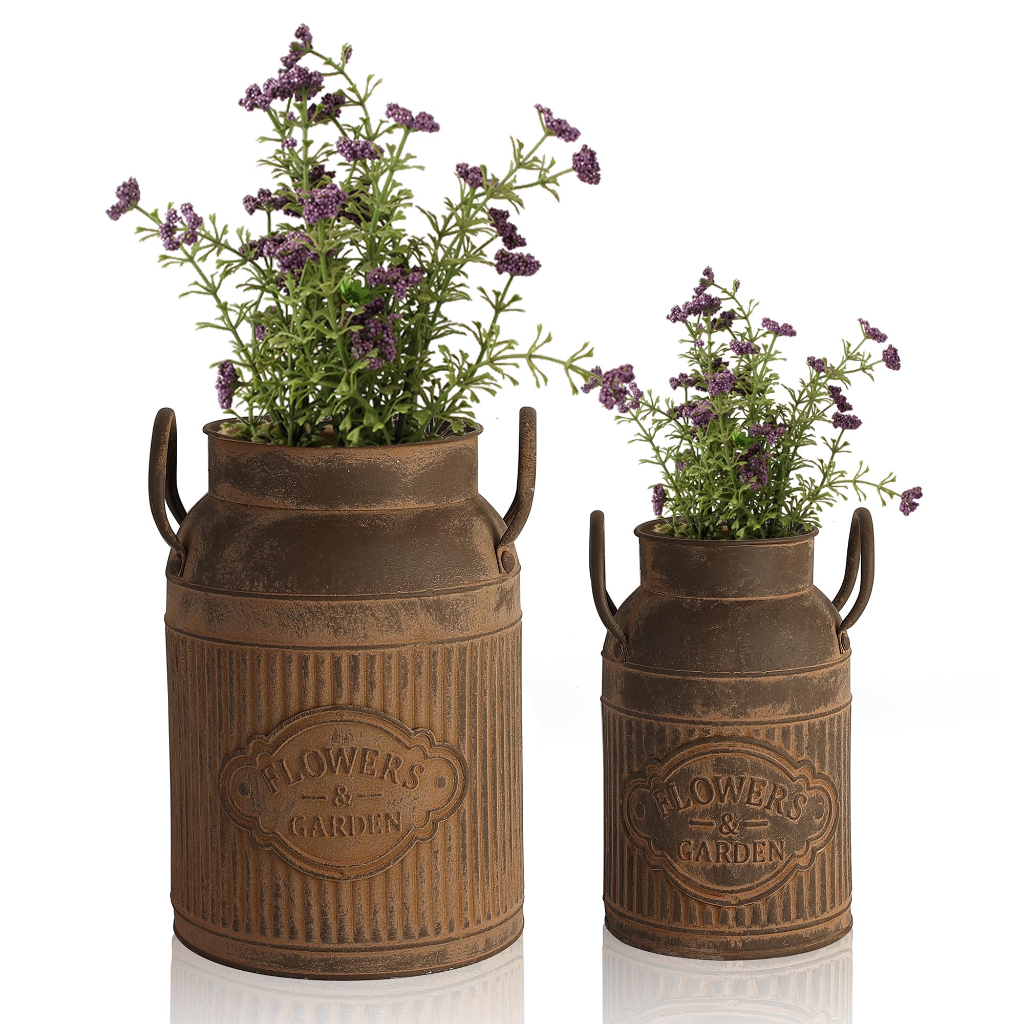 Metal Flower Bucket Farmhouse Decor, 2 Pcs Rustic Galvanized Vase Tin ...