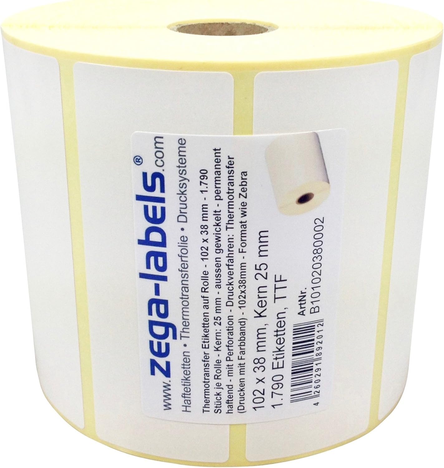 Thermal Transfer Labels - 102 x 38 mm, 1.790 Labels Per Roll, Core 25 ...