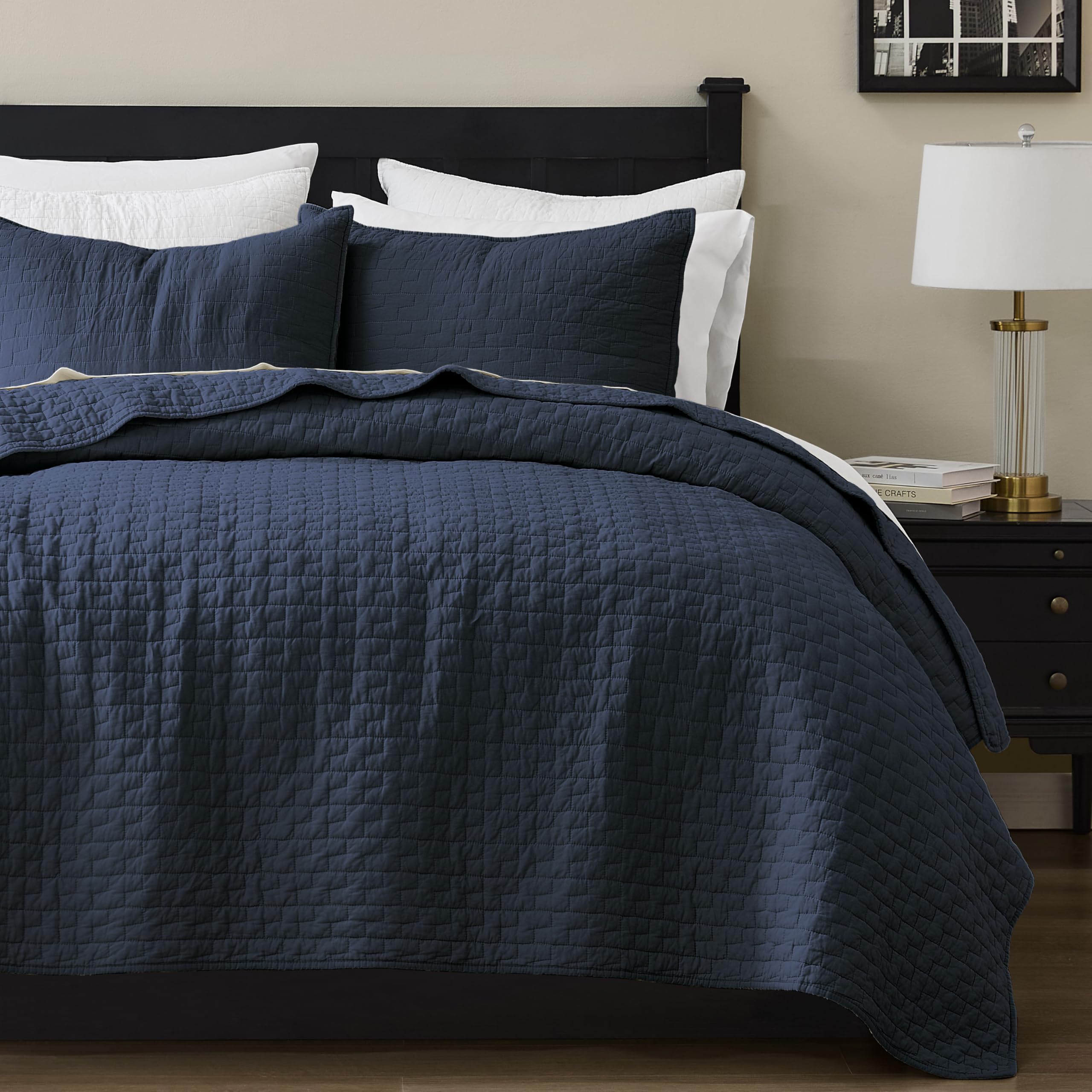 palassio Navy Blue 100% Cotton Quilt Queen Size Bedding Sets with 2 ...