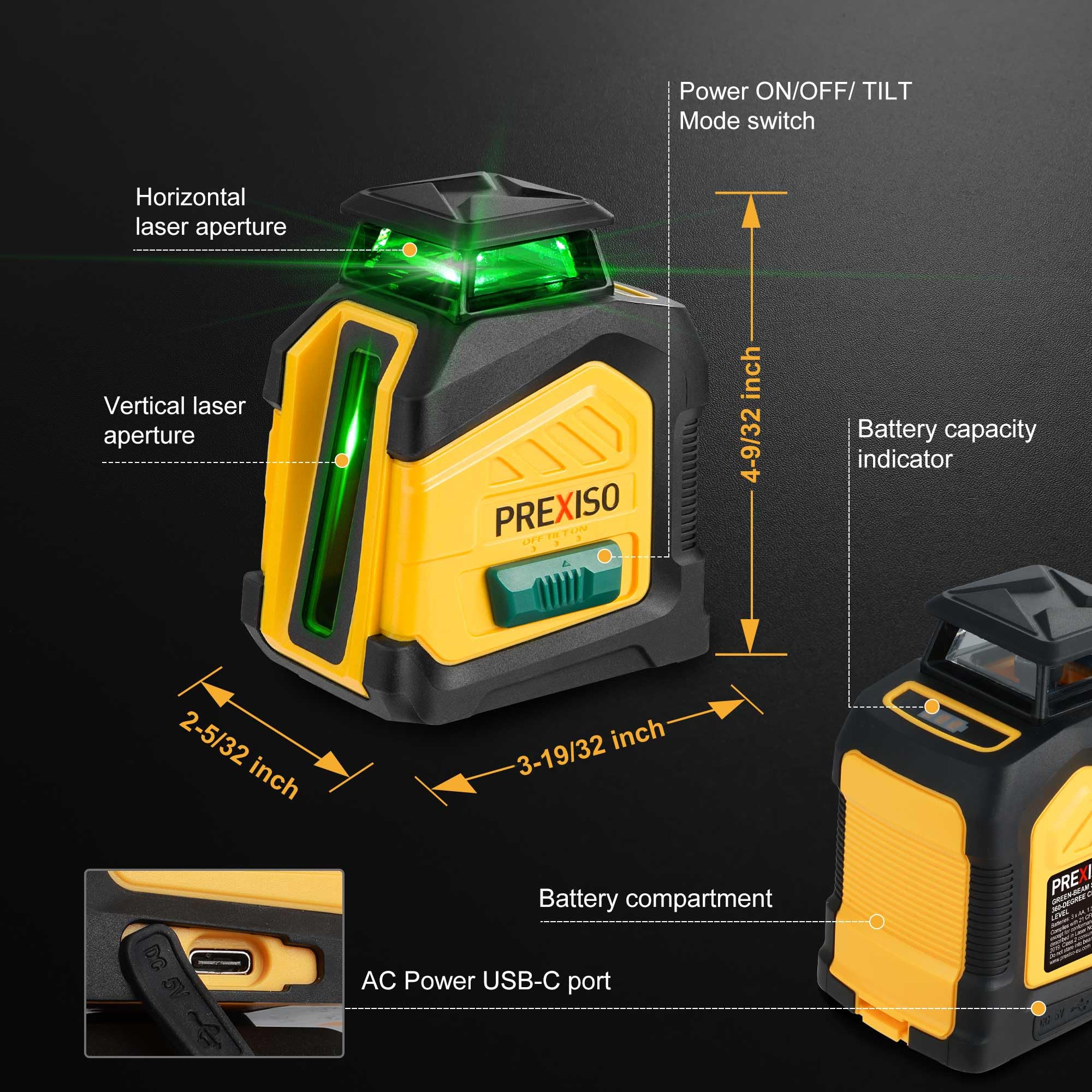 Mua PREXISO 360° Laser Level Self Leveling, 100Ft Dual Power Cross Line ...