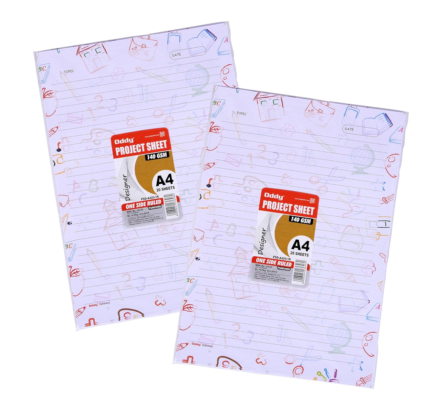 Oddy 140 GSM Project Sheet Designer A4 Size 20 Sheet One Side Ruled ...