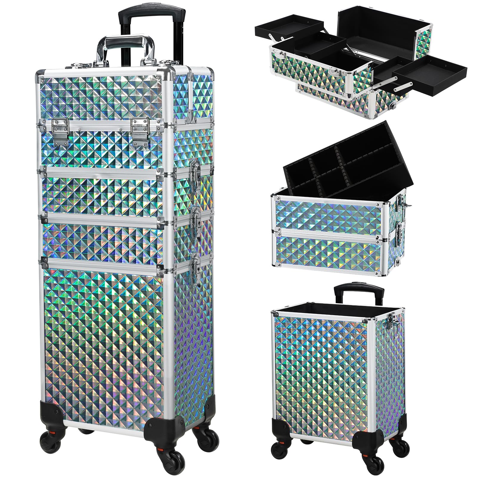 Stagiant Rolling Makeup Train Case Large Storage Cosmetic Trolley 4 in ...