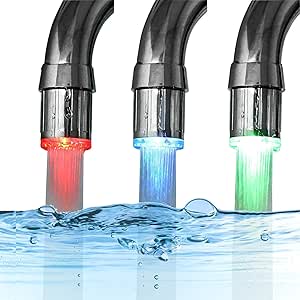 3-Color Temperature Sensitive Gradient LED Water Faucet Light Water ...