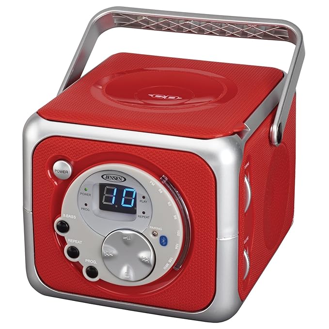Jensen CD-555 Red CD Bluetooth Boombox Portable Bluetooth Music System ...