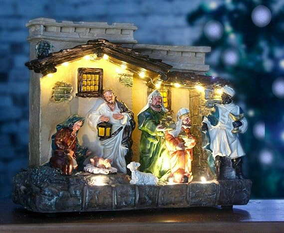 HomeZone Traditional Light-Up Nativity Scene LED Lighting Christmas ...