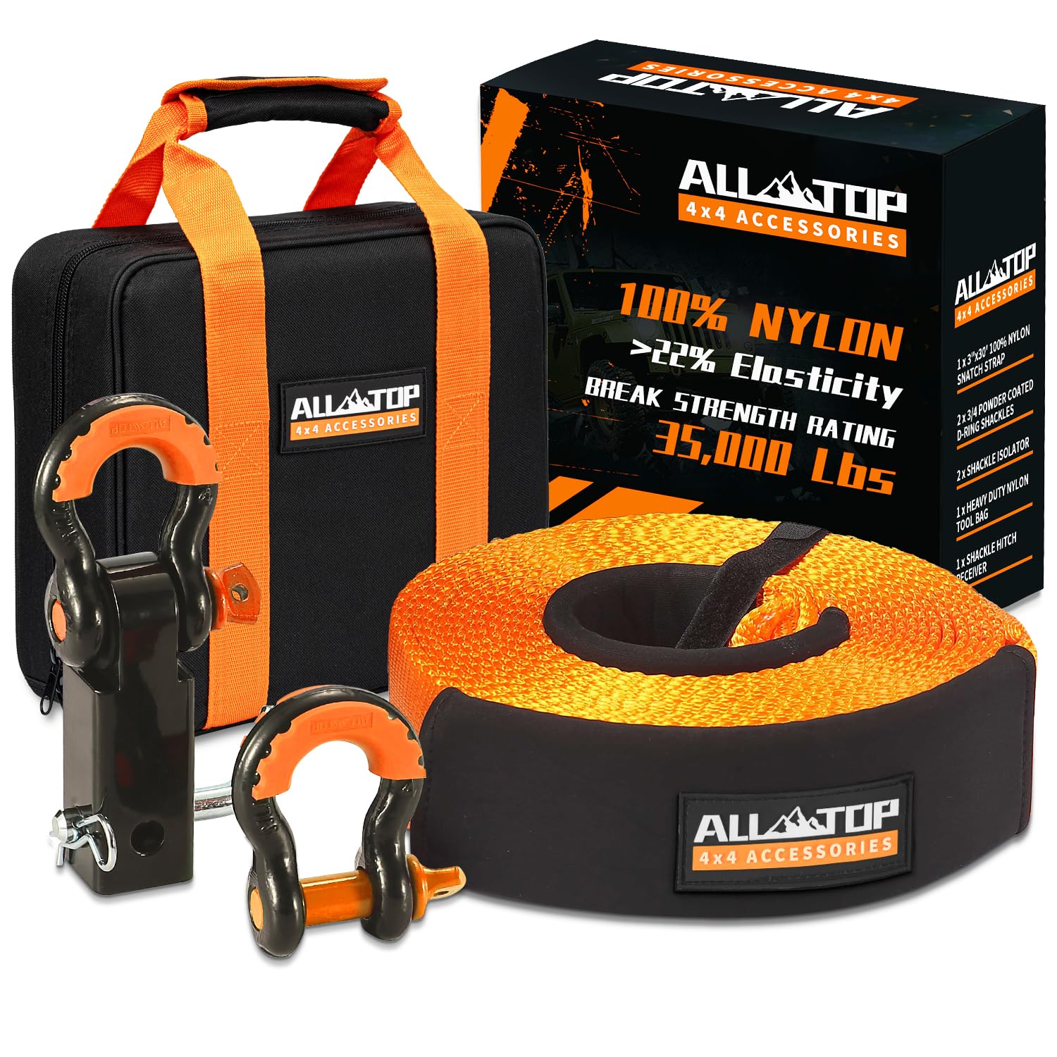 ALL-TOP Nylon Recovery Kit with Hitch Receiver: 3" x 30' (35,000lbs ...