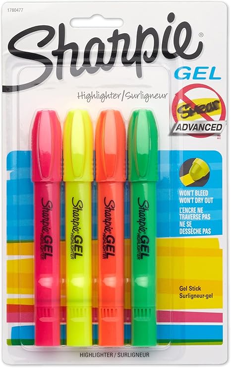 Sharpie ACCENT Highlighter, GEL Highlighter Pen, 4-Carded, Assorted ...