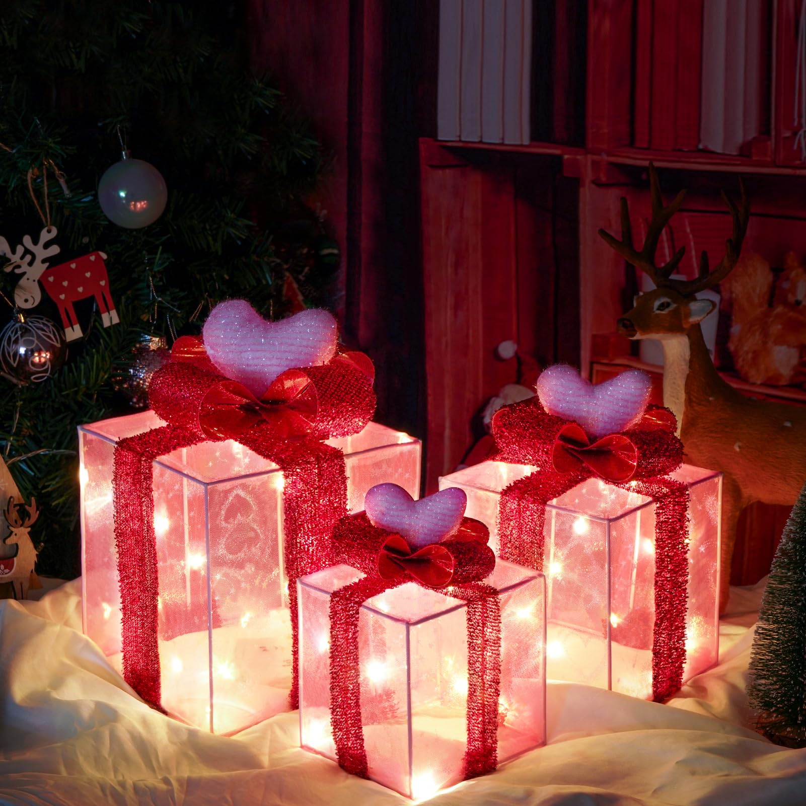 Valentine's Day Decorations Lighted Gift Boxes with Pink Cloth, Pre-lit ...