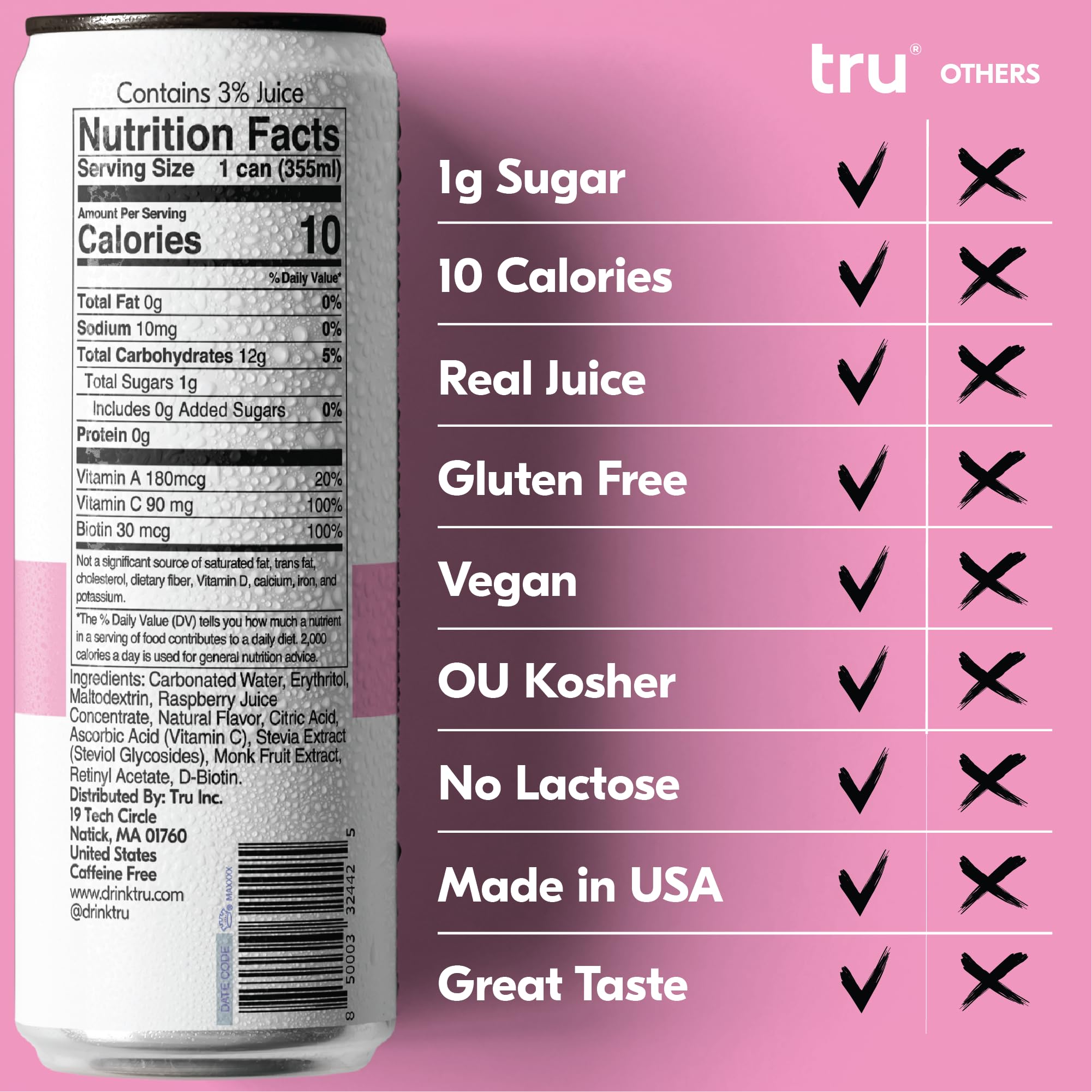 Mua Tru Glow Seltzer, Biotin Beauty Drinks with Vitamin A, Raspberry ...