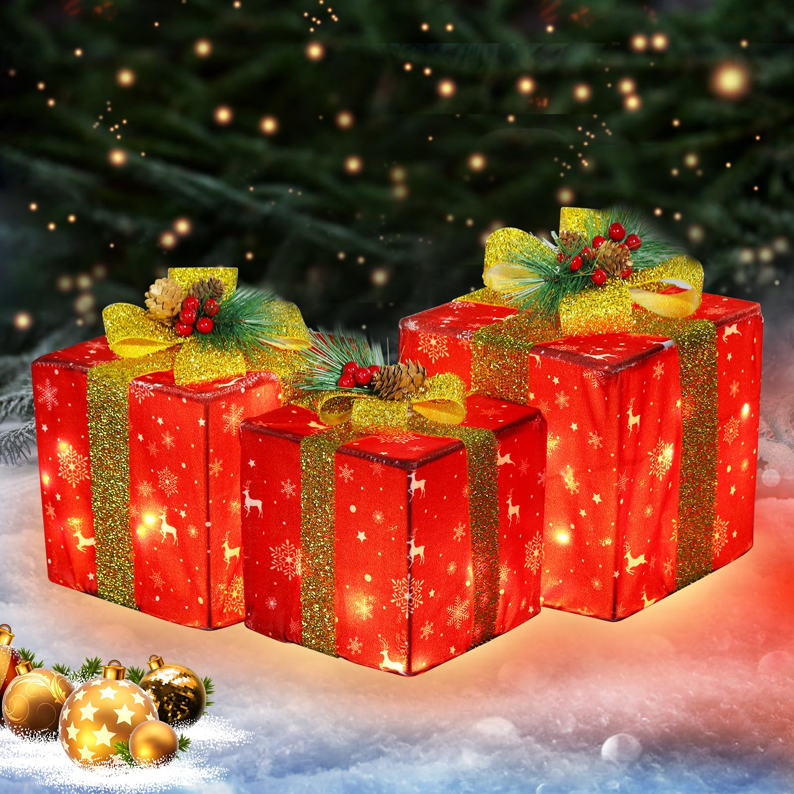 ATTGREAT Christmas Lighted Gift Boxes with Remote & Timer, 80 LED Large ...