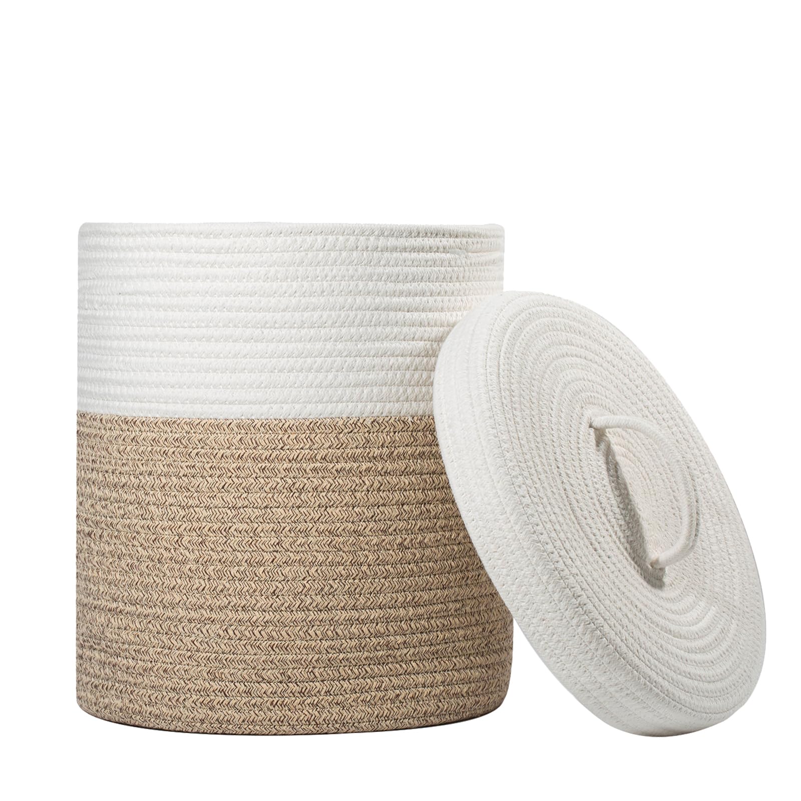 Yimi's Dream Lidded Storage Basket, Medium Cotton Rope Basket with Lid ...