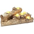 Amazon.com: Mumufy Faux Wood Resin Logs Tea Lights Candle Holder Rustic ...