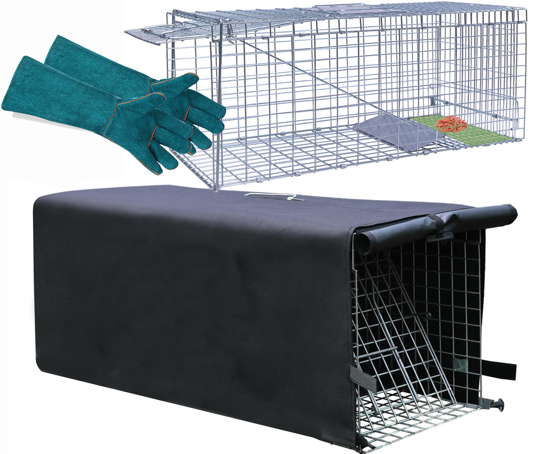 Live Animal Trap Cage with Cover, Cat Trap for Stray Cats 32 Inch Heavy ...