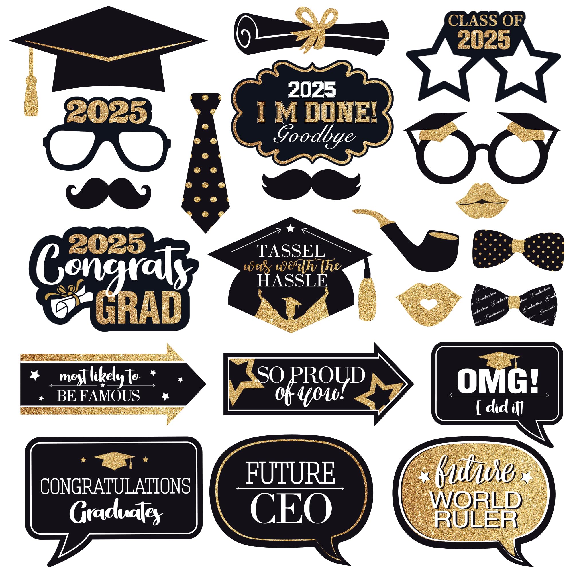 KatchOn, Graduation Photo Booth Props 2025 - Pack of 22 | Black and ...