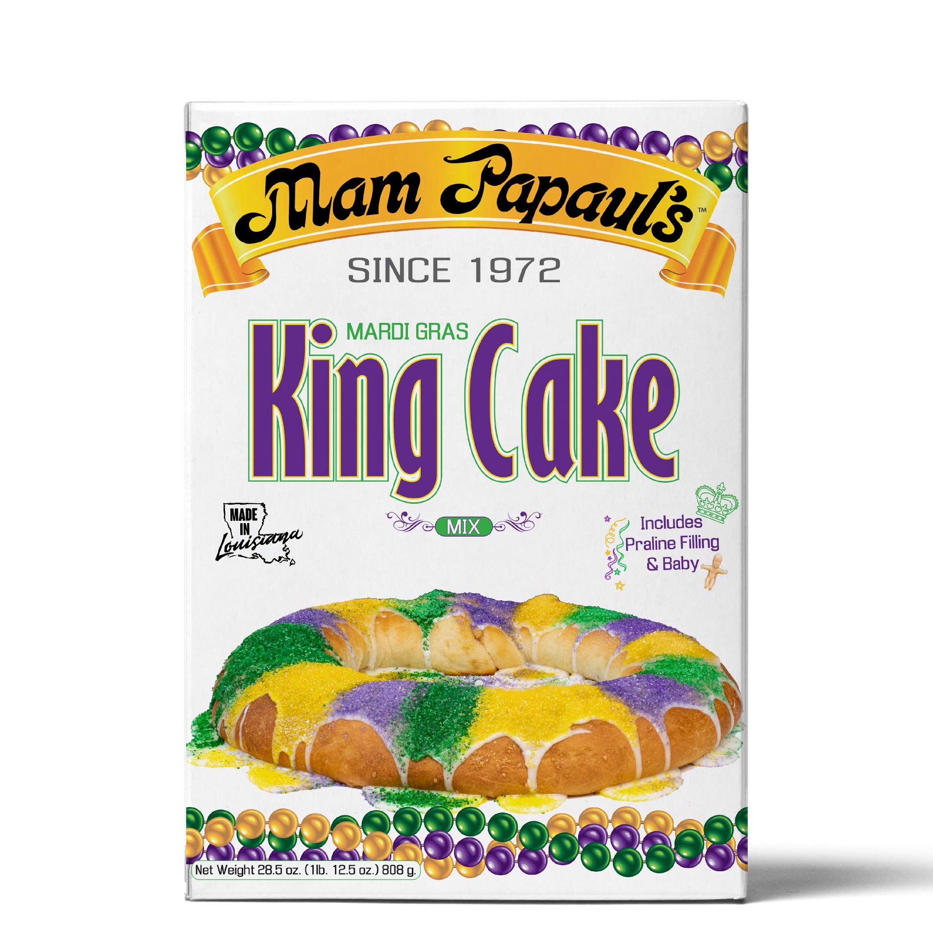 Mam Papaul's Mardi Gras King Cake Kit with Praline Filling, 18 Servings ...