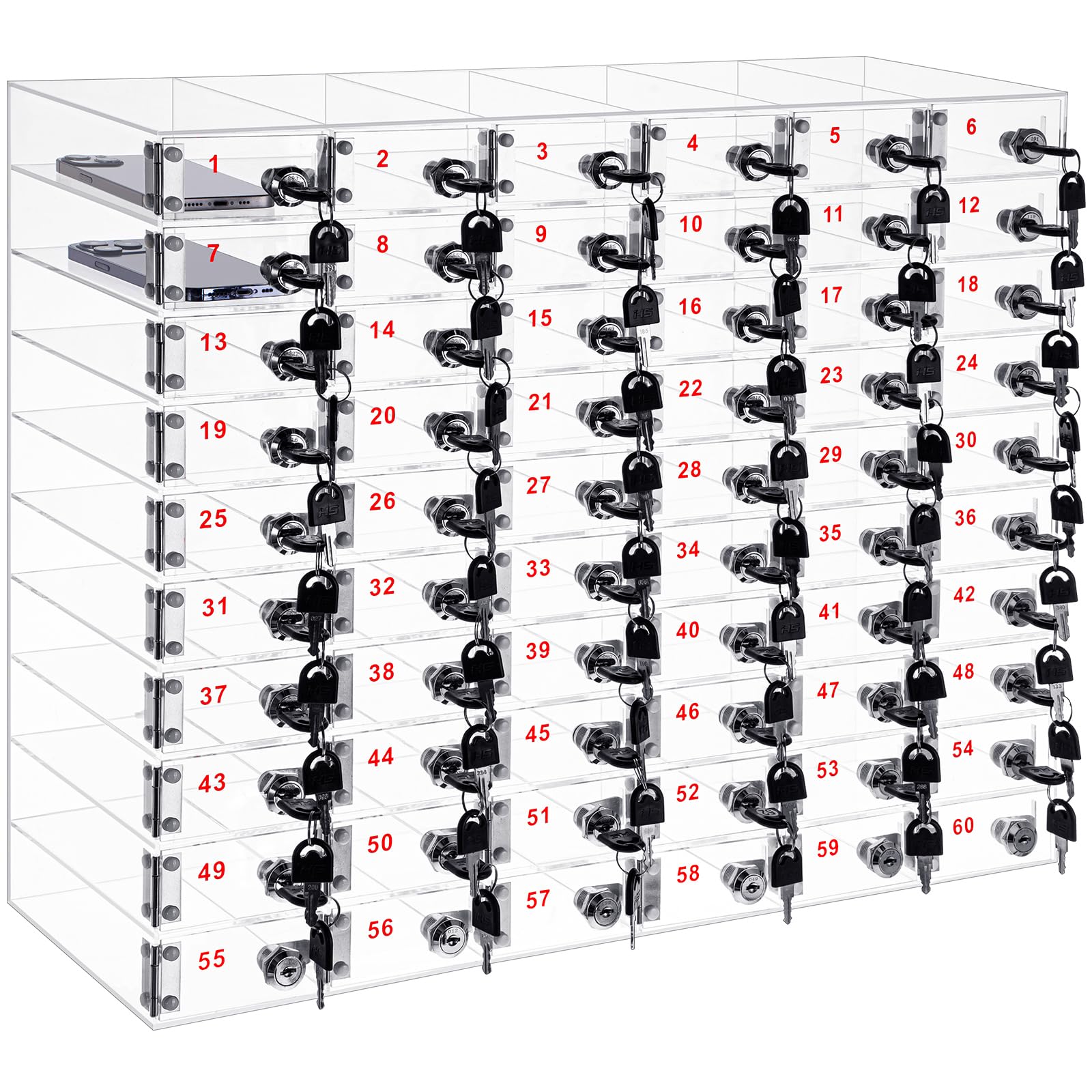 Layhit 60 Slots Cell Phone Locker Box for Classroom Clear Acrylic Cell ...