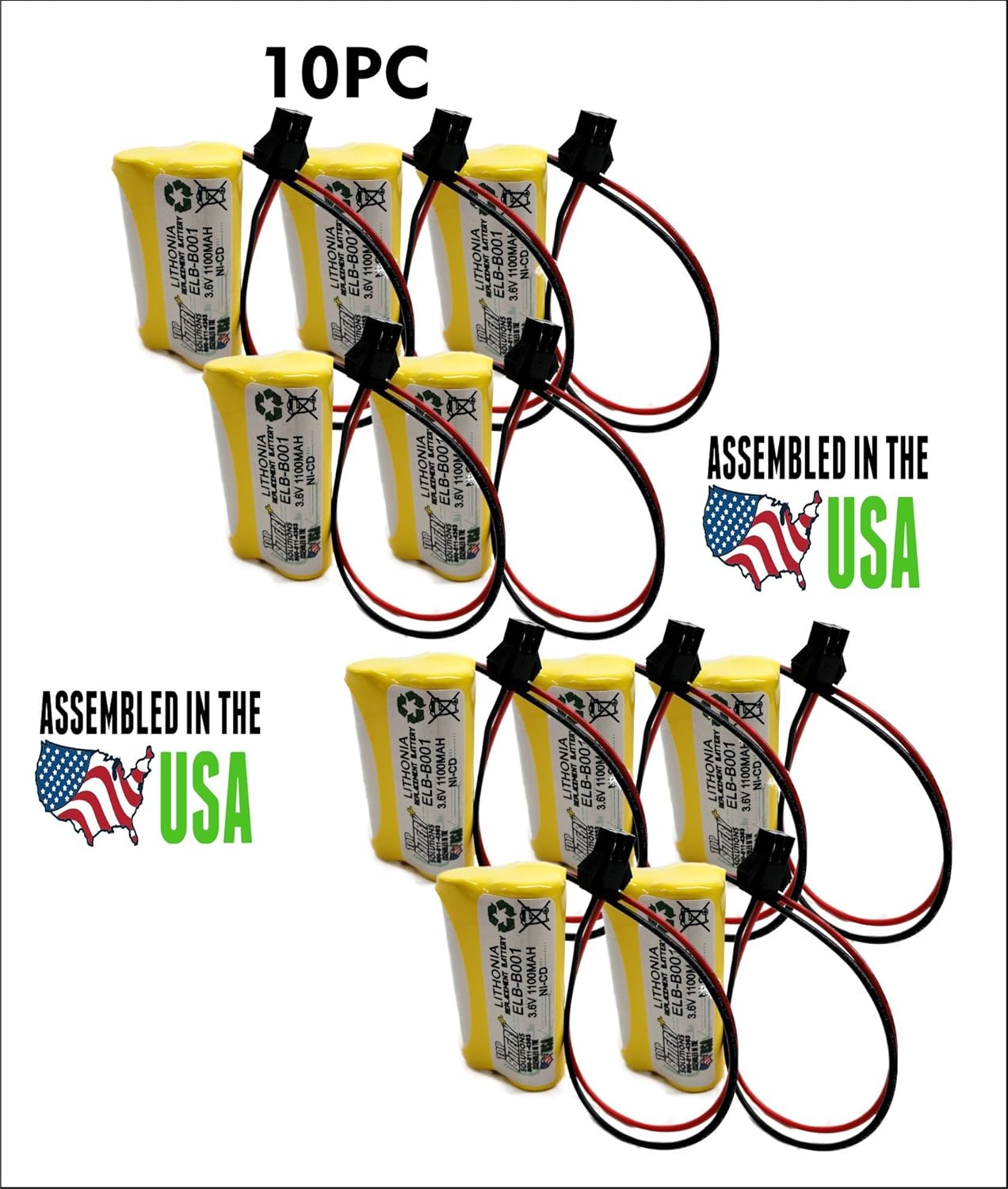 10PC Lithonia ELB-B001, ELBB001 Replacement Emergency Light Battery ...