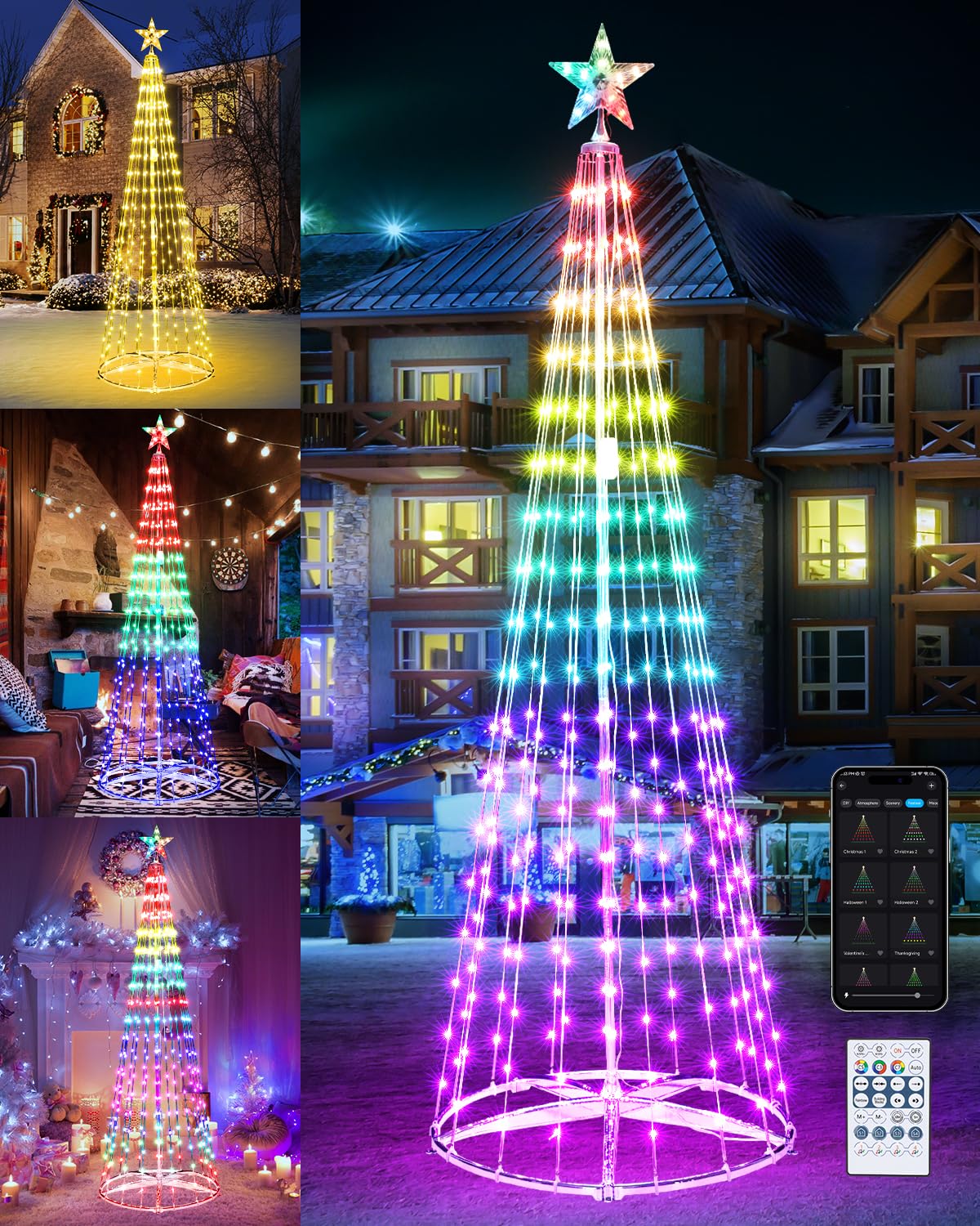 9.5 ft 478 LED Height Smart Christmas Cone Tree Lights Star Tree Topper ...