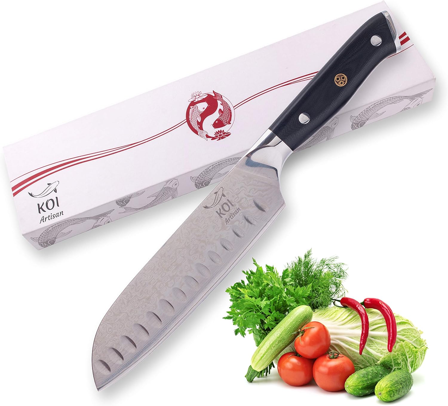 KOI ARTISAN Chefs Santoku Knife – 7 Inch Razor Sharp Edge Chef Knifes ...