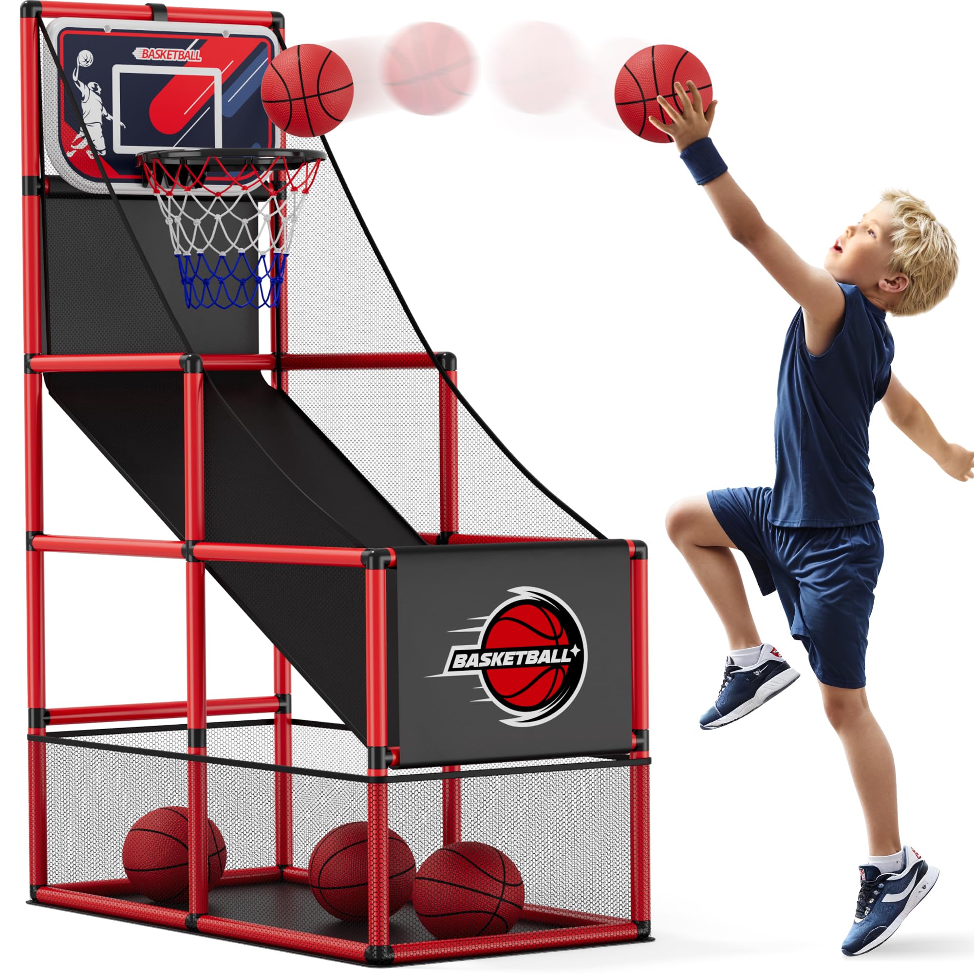 HYES Basketball Arcade Game Indoor Outdoor, Kids Basketball Hoop with 4 ...