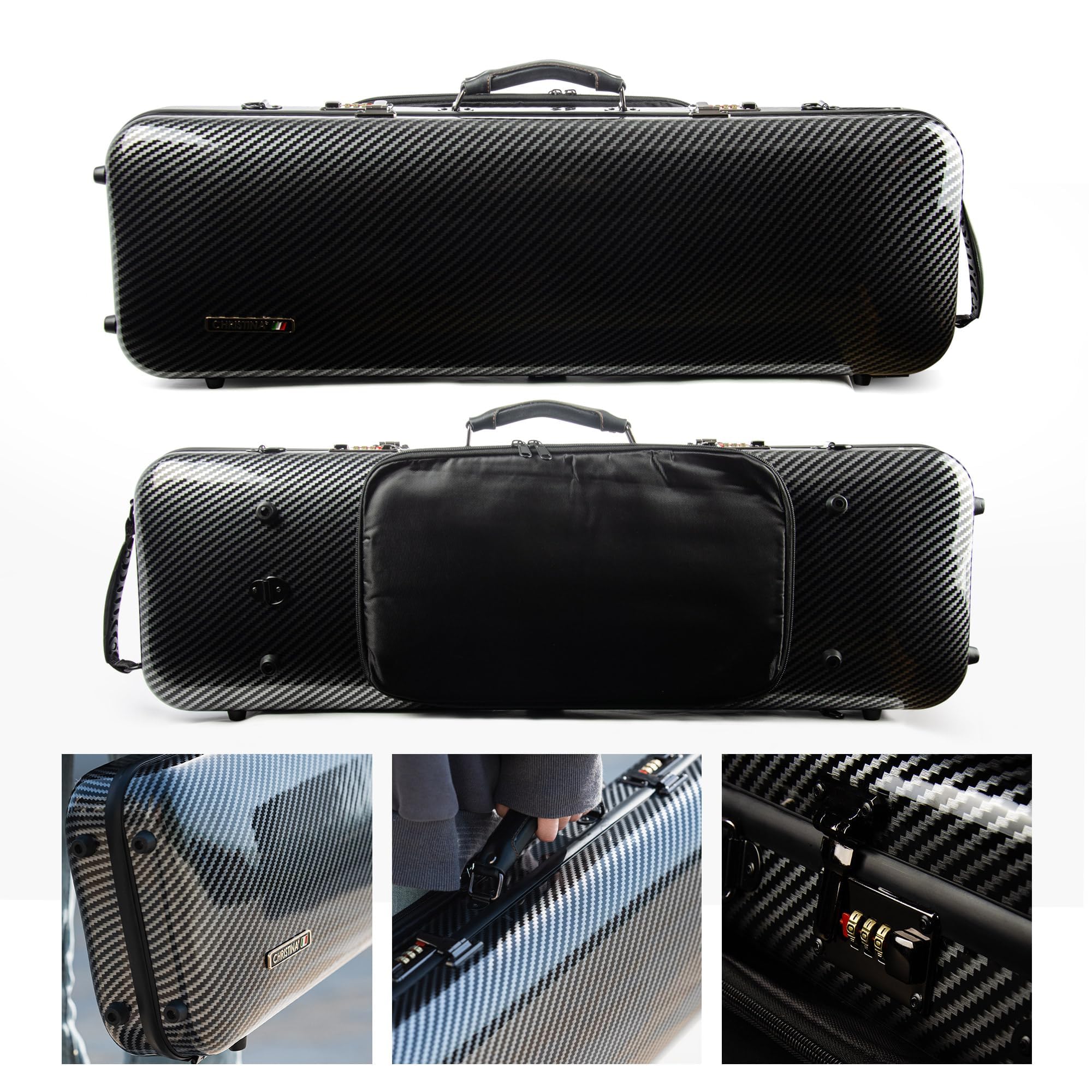 4/4 Full Size Violin Case High-Strength Carbon Fiber Rectangular Violin ...