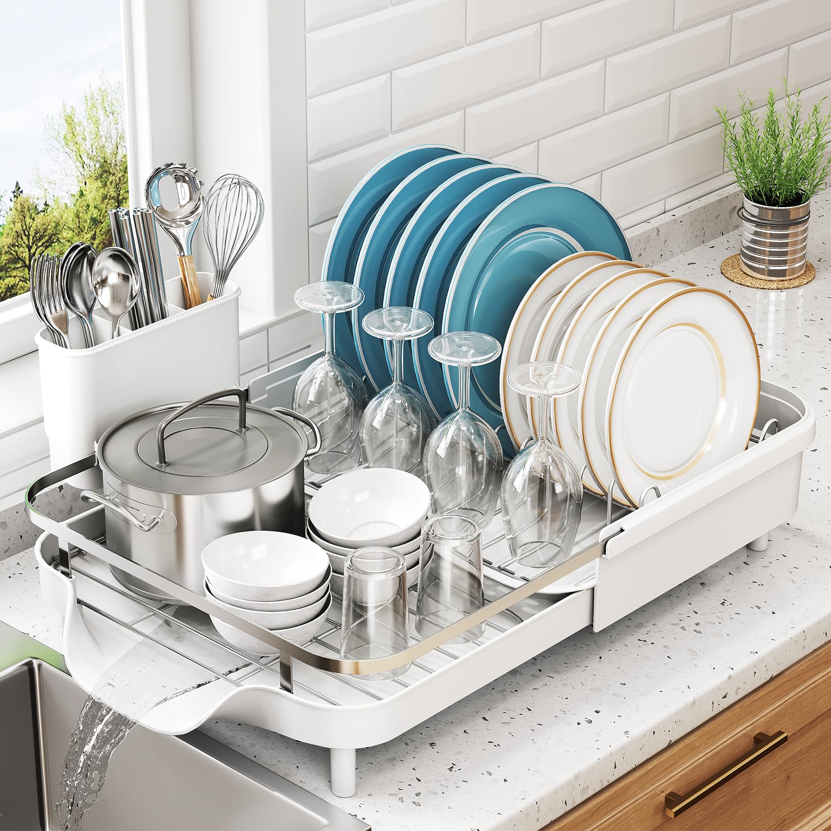 Dish Drying Rack, Expandable Dish Rack for Kitchen Counter, Stainless ...
