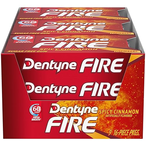 Dentyne Fire Spicy Cinnamon Sugar-Free Chewing Gum, Pack of 9 (144 ...