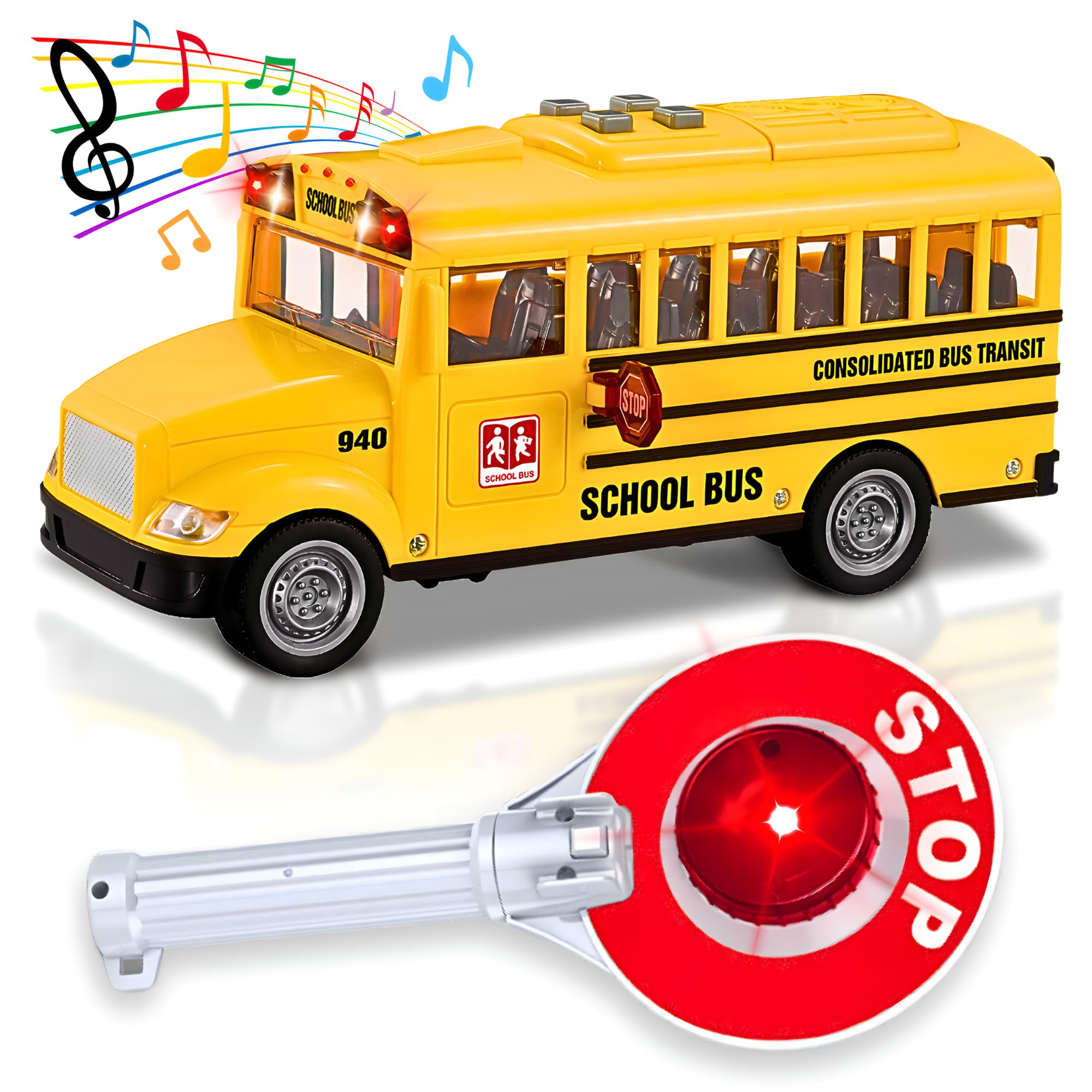 Mua PlenPLAY Yellow School Bus Toy with Crossing Guard Stop Sign ...