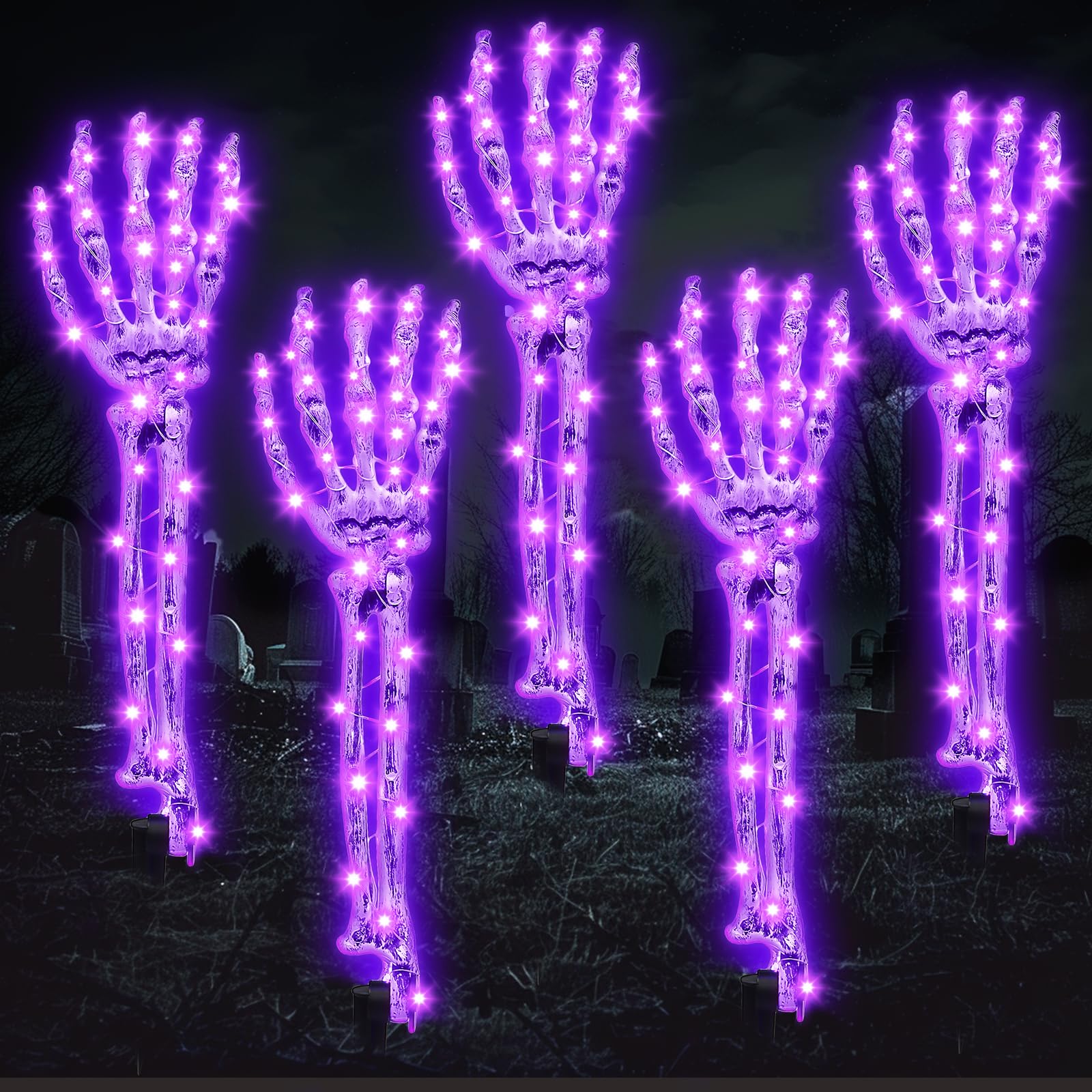 Halloween Decorations Outdoor, 5 Pack Light Up Skeleton Arm Stakes, 150 ...