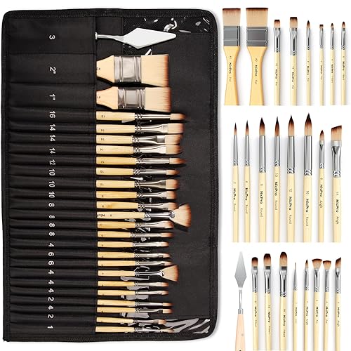 Nicpro 26pcs Paint Brush Set, Professional Paintbrushes with Palette ...