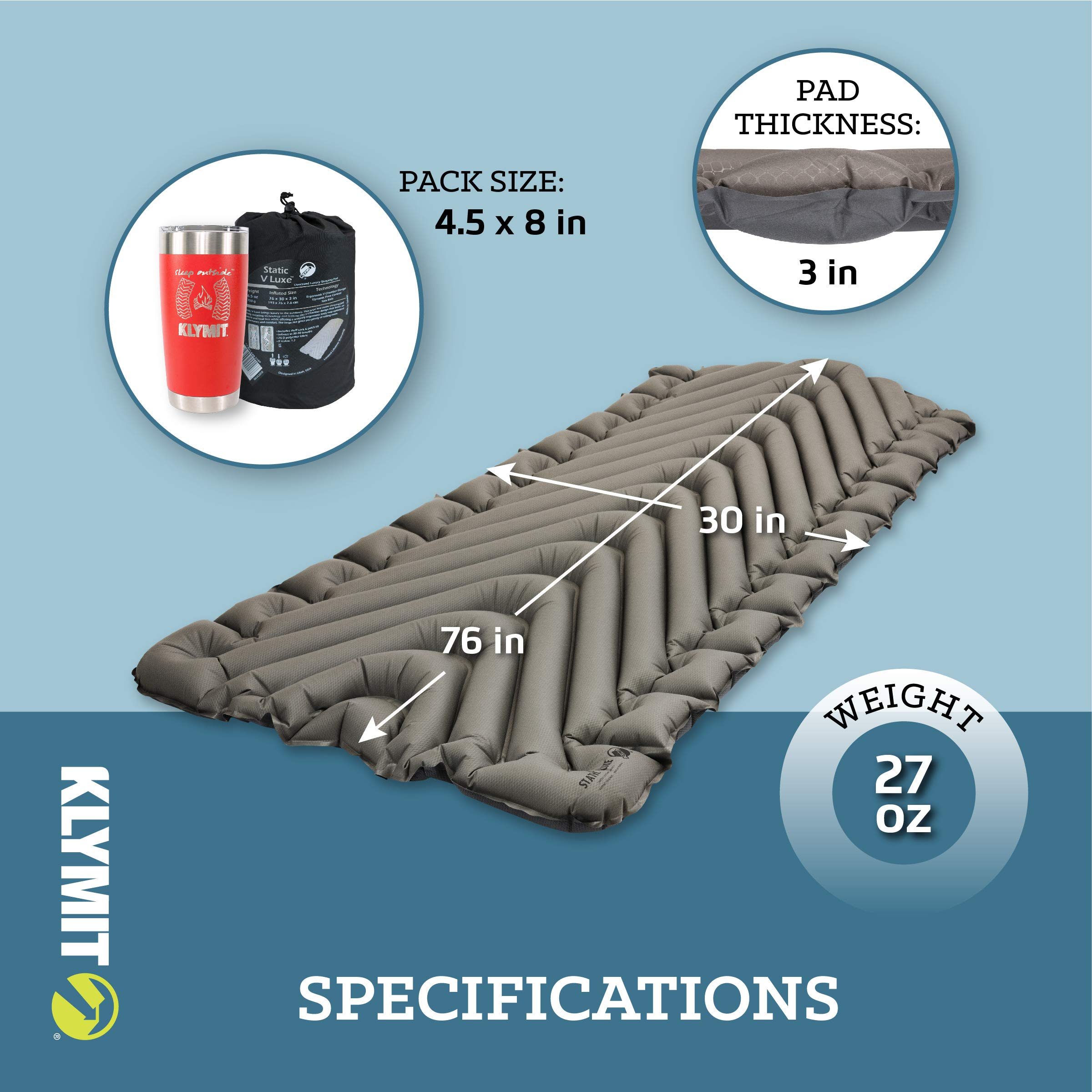 Mua Klymit Static V Luxe Sleeping Pad, Lightweight Lofted Camping Air Mattress for Tents and ...