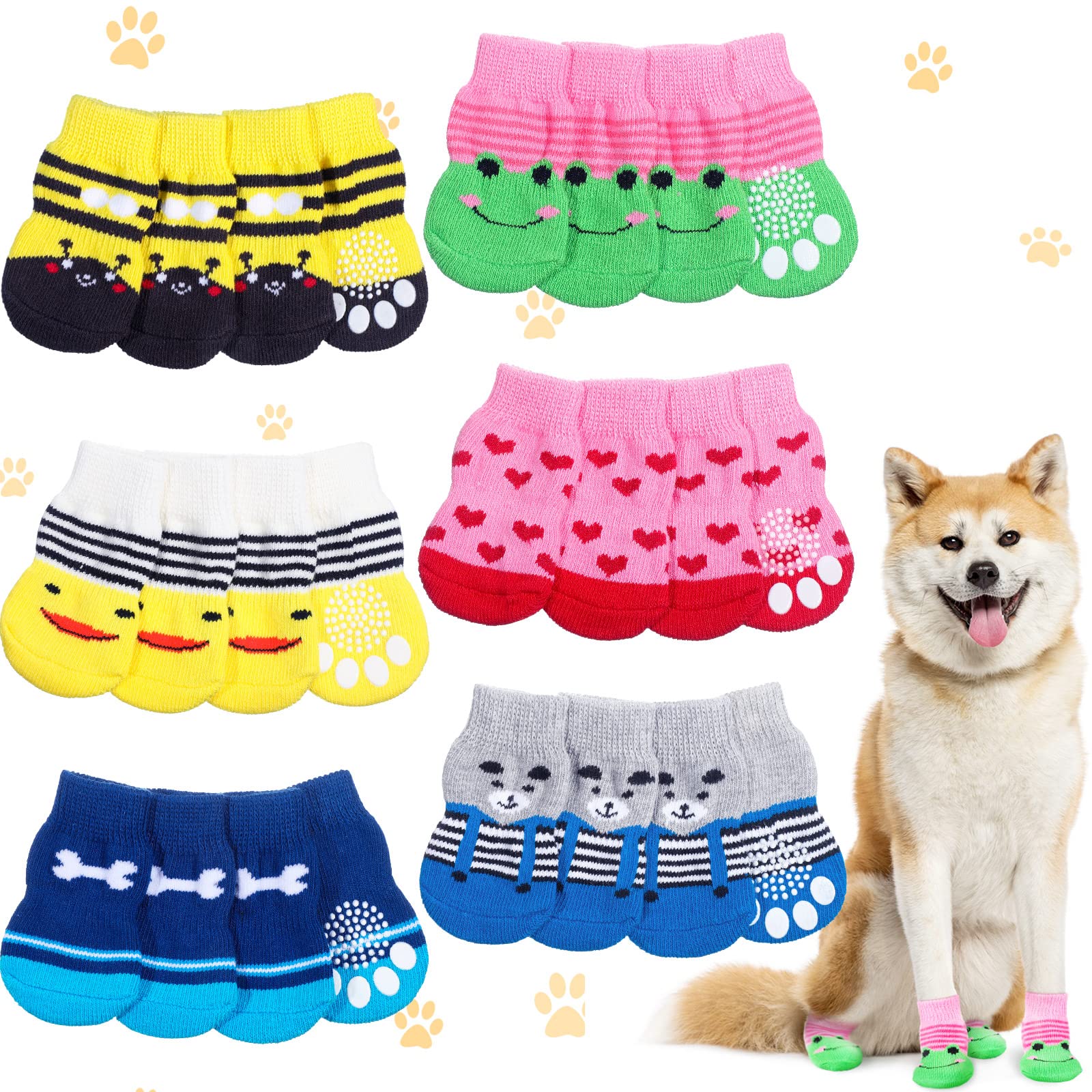 Saintrygo 24 Pieces Anti Slip Dog Socks Small Cat Paw Protector Pet ...